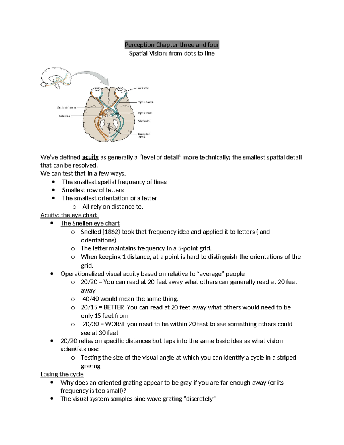 Perception Chapter three and four - Perception Chapter three and four Spatial Vision: from dots ...