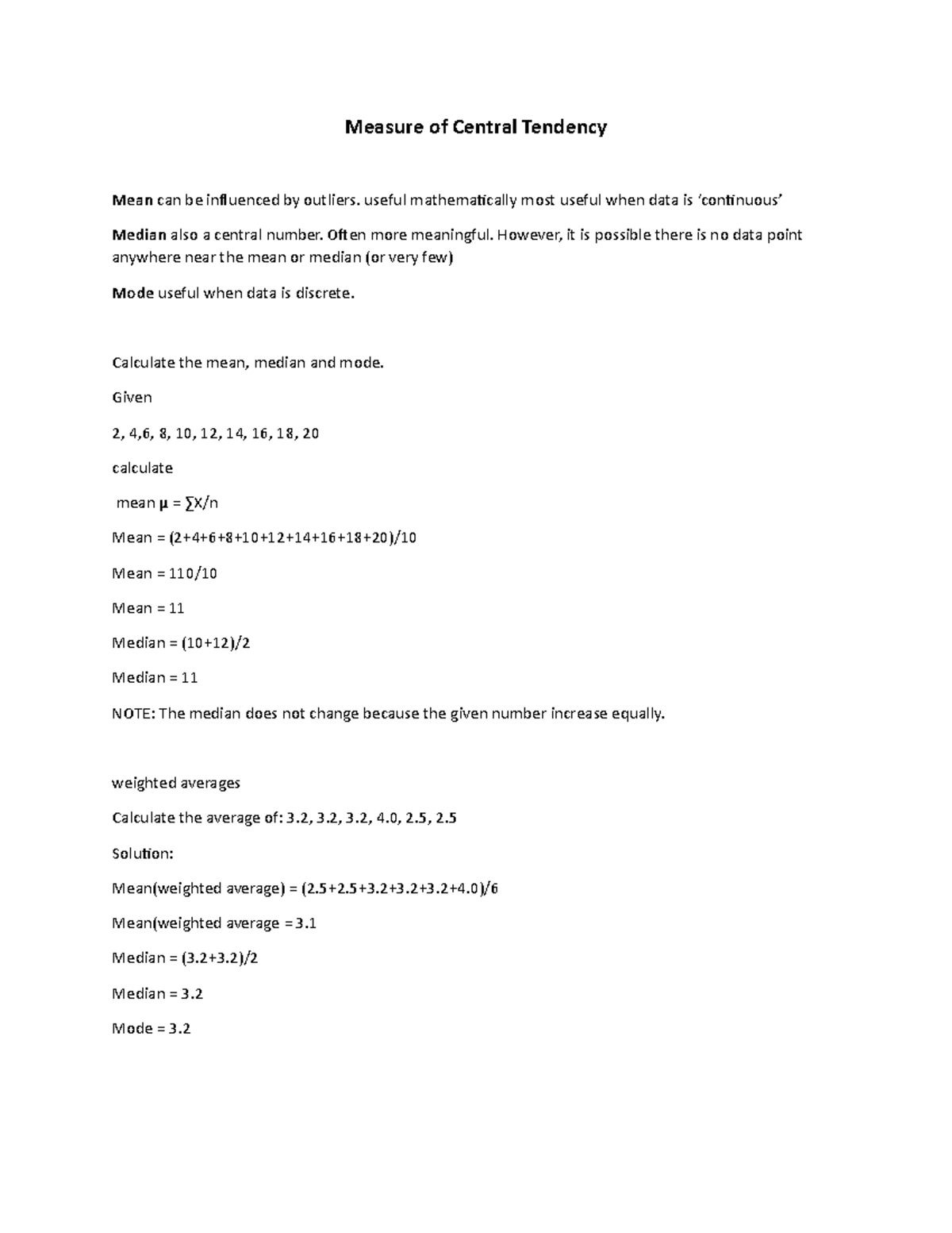Measures of Central Tendency - bs nursing - SWU - Studocu