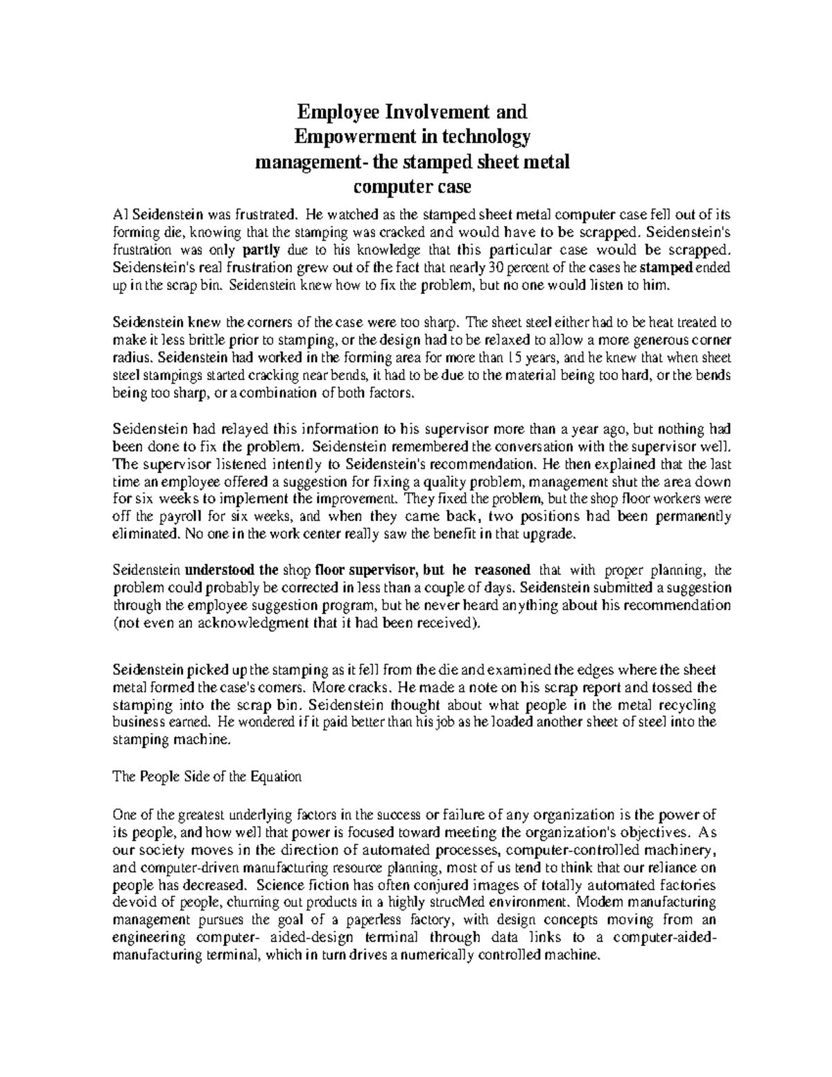 Employee Involvement and Empowerment in technology management- the ...