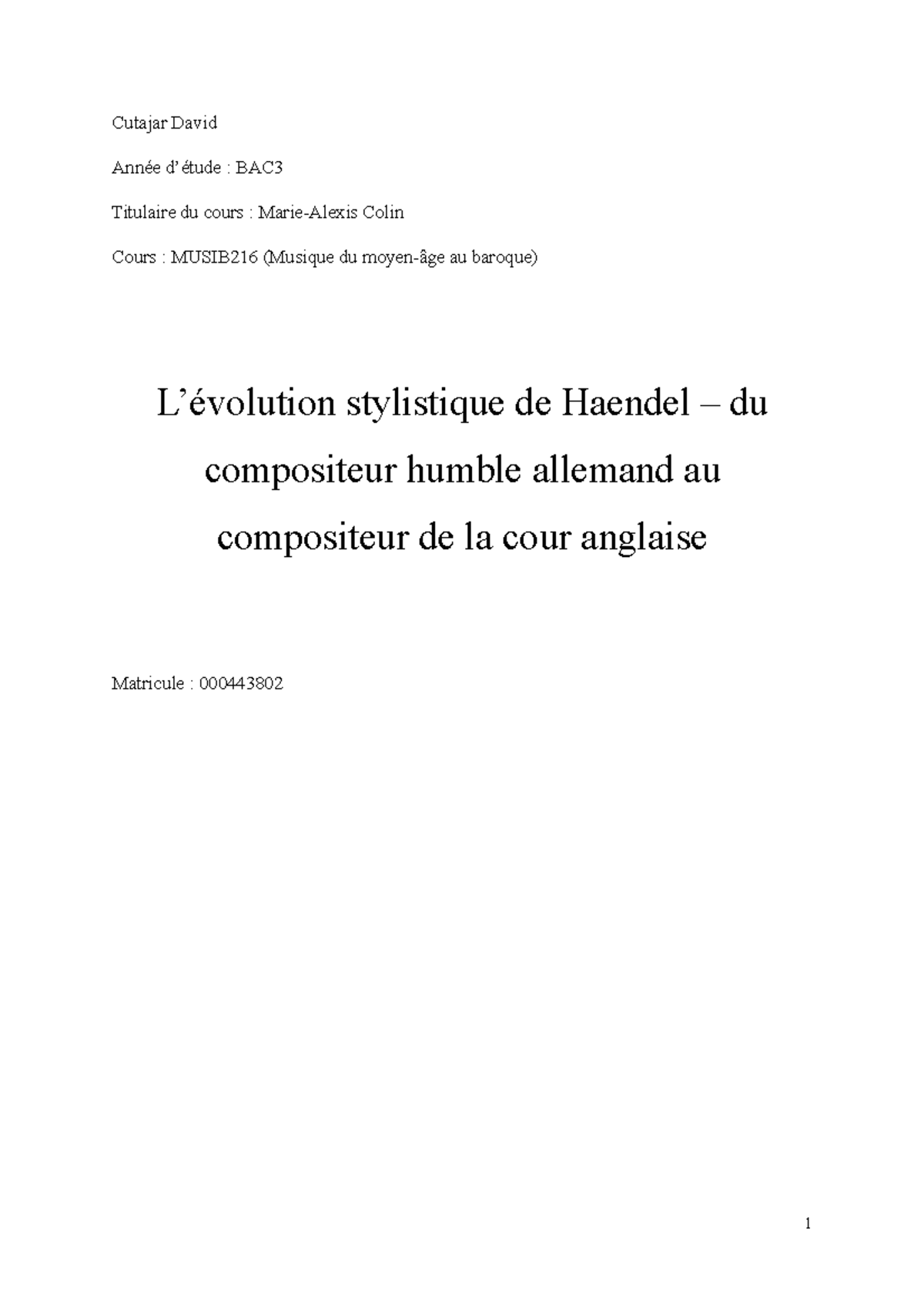D. Cutajar - L'évolution de Haendel - Cutajar David Année d’étude : BAC ...