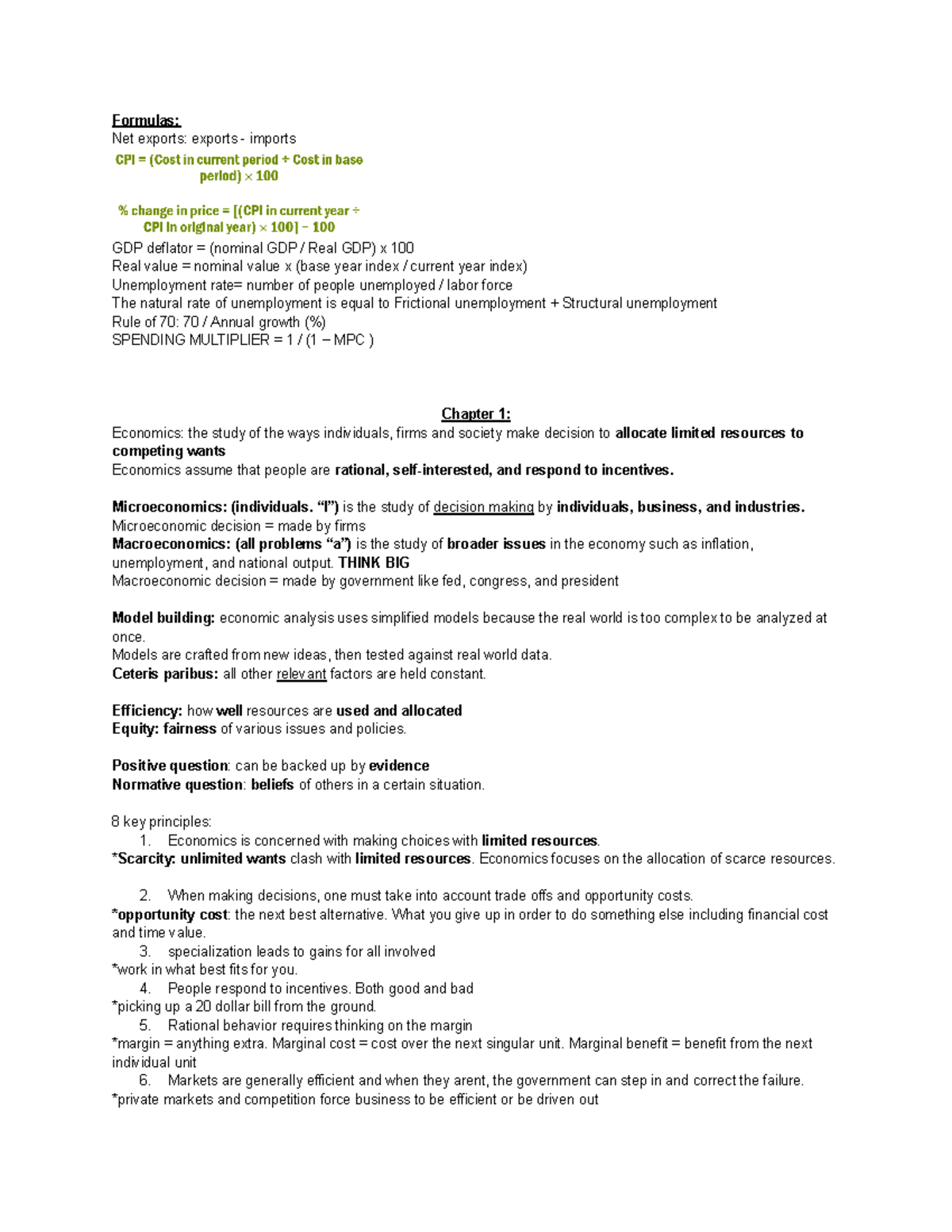 Simplified macroeconomics study guide - Formulas: Net exports: exports ...