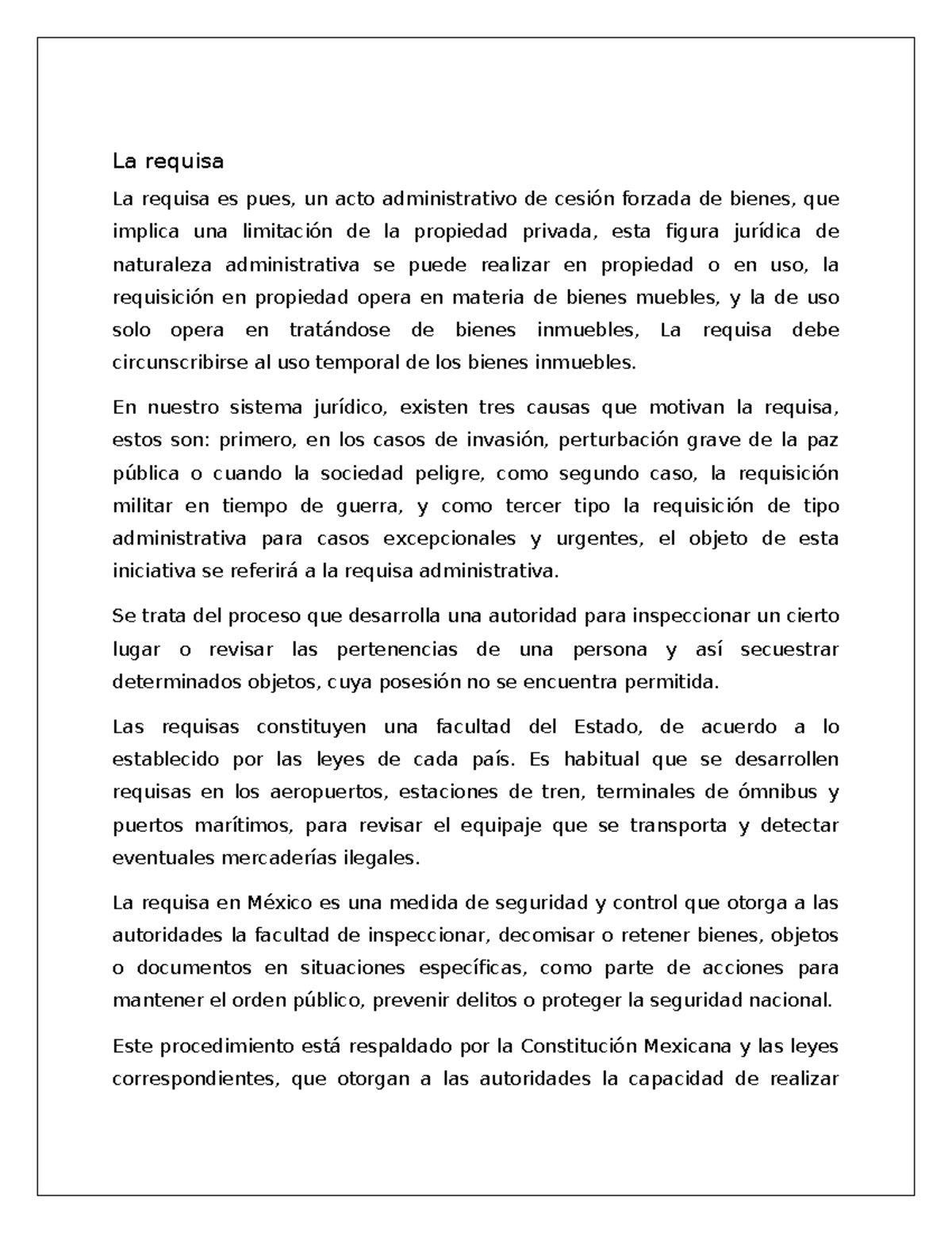 Ensayo requisa - La requisa La requisa es pues, un acto administrativo ...