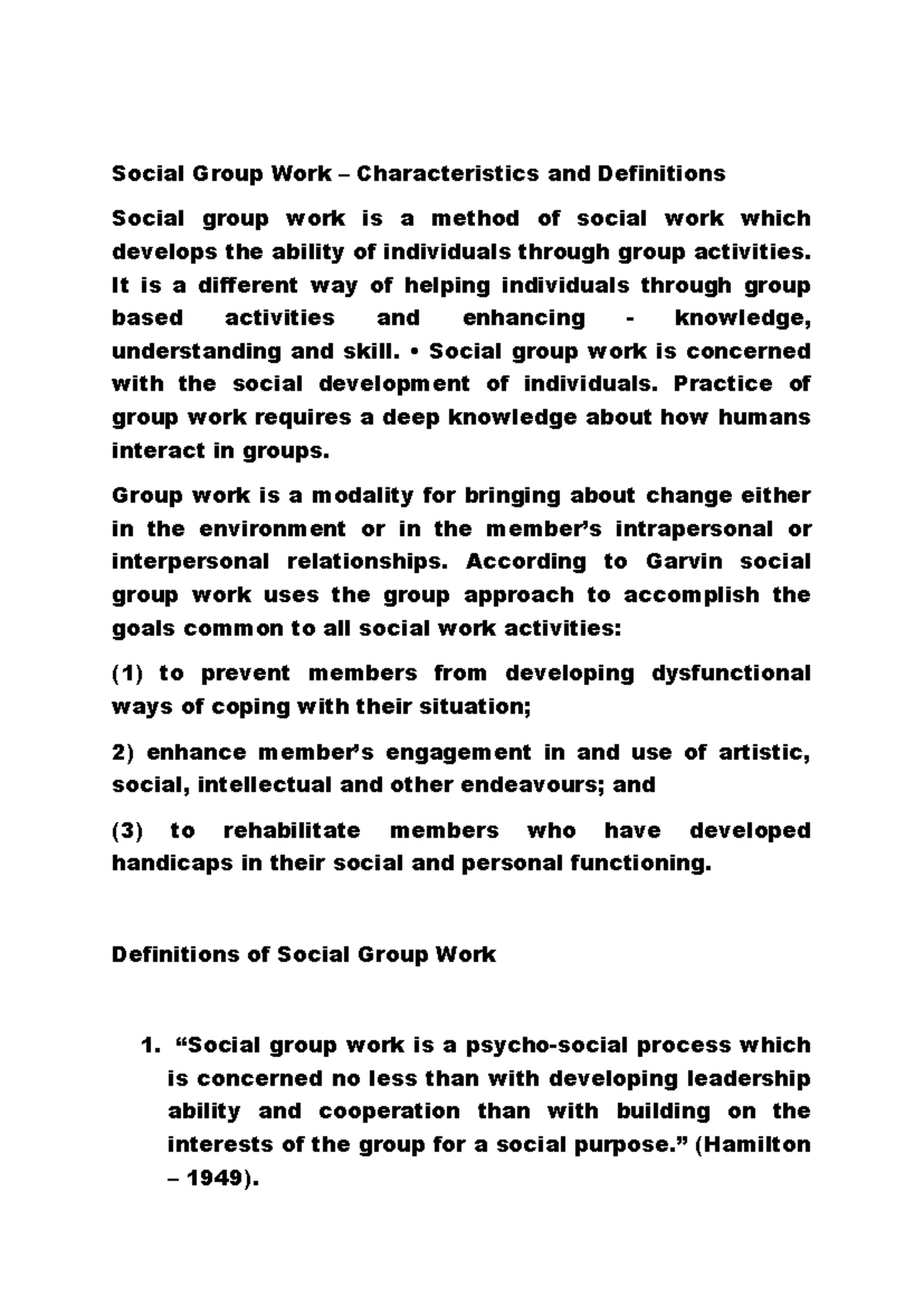 Group Work Charateristics and Definitions - Social Group Work ...