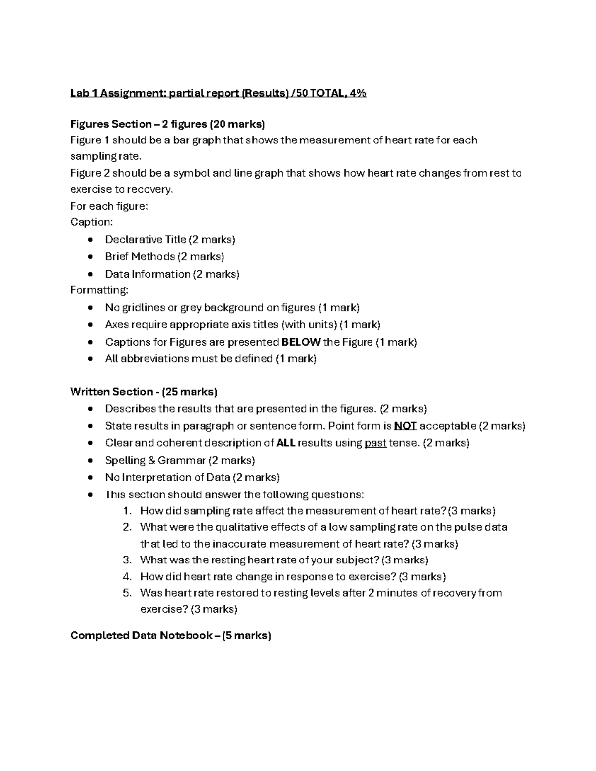 Lab 1 Assignment-BIO2A03-S24 - Lab 1 Assignment: partial report (Results) / 50 TOTAL, 4% Figures ...
