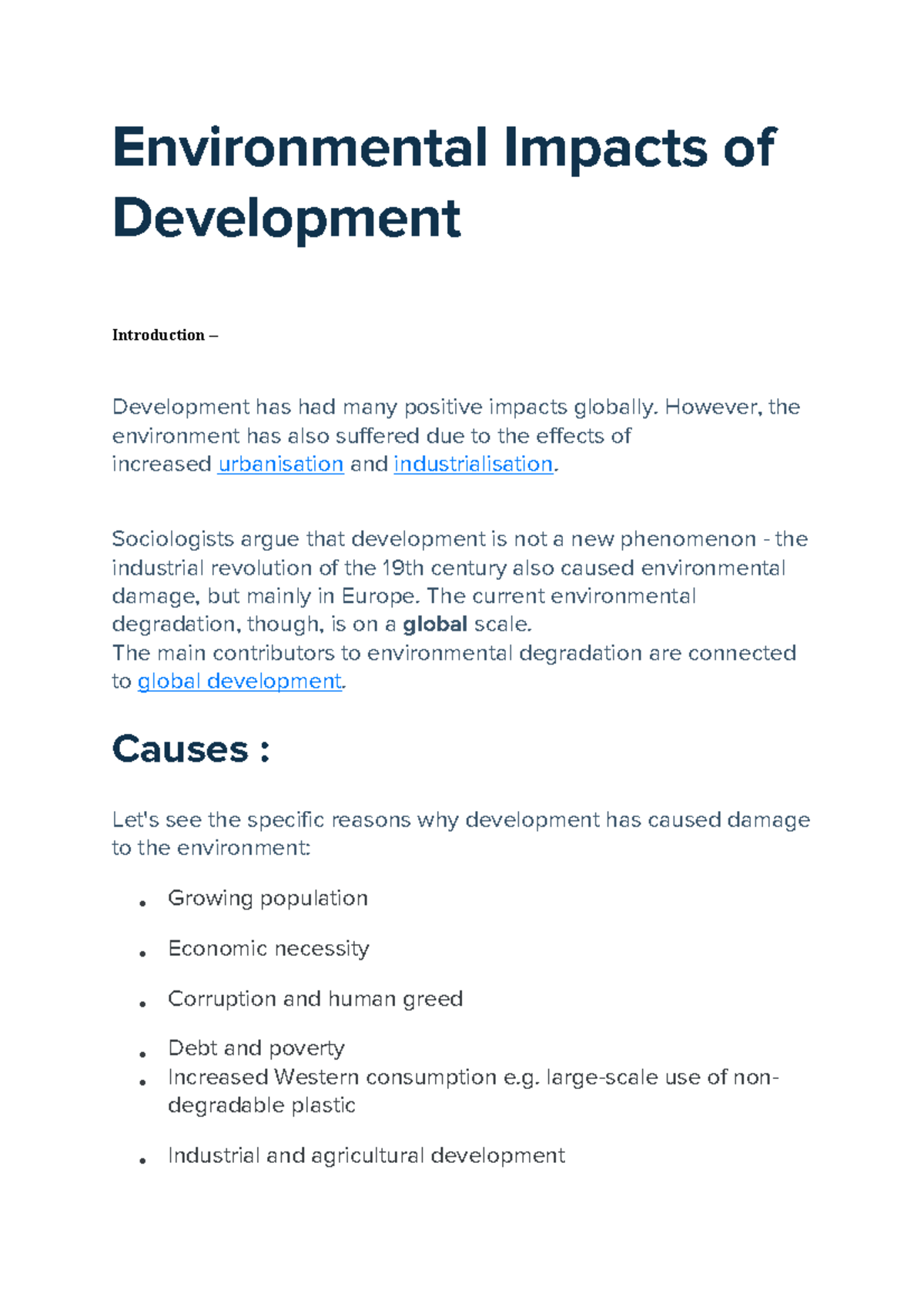Impacts of Development - Environmental Impacts of Development ...
