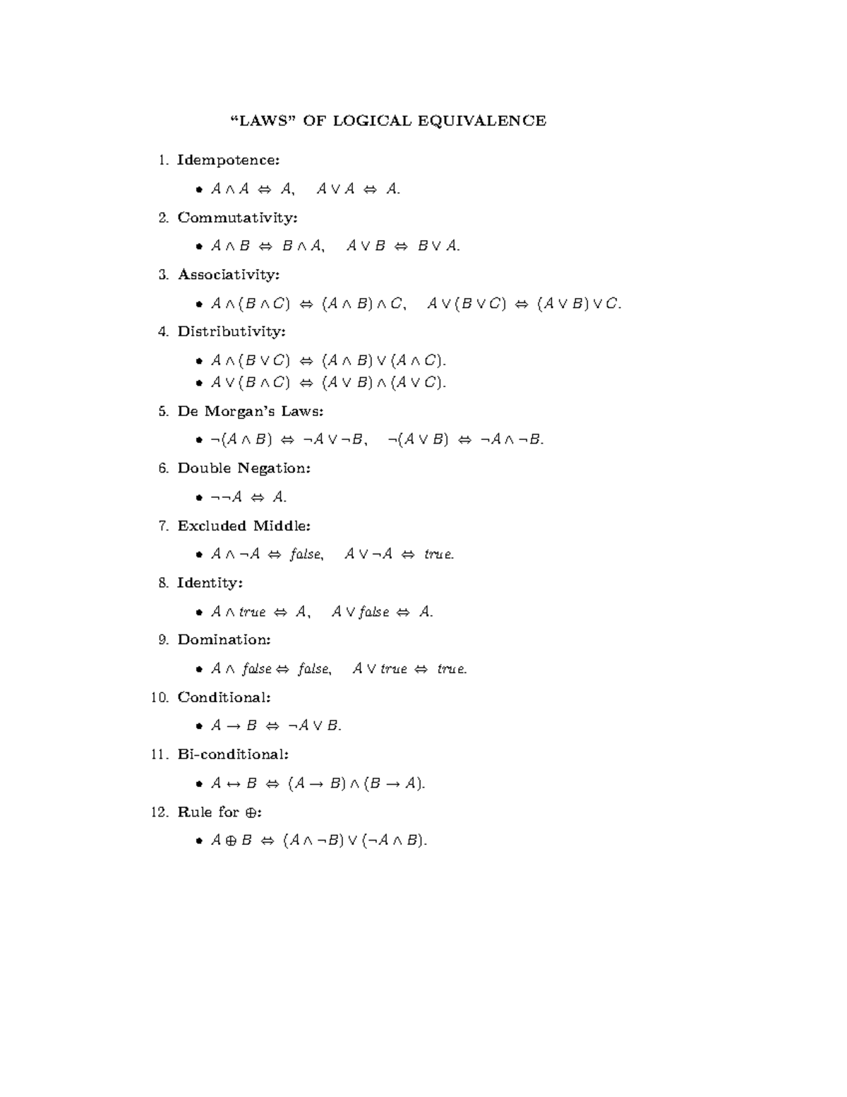 Logicalaws - Logical laws - “LAWS” OF LOGICAL EQUIVALENCE Idempotence ...