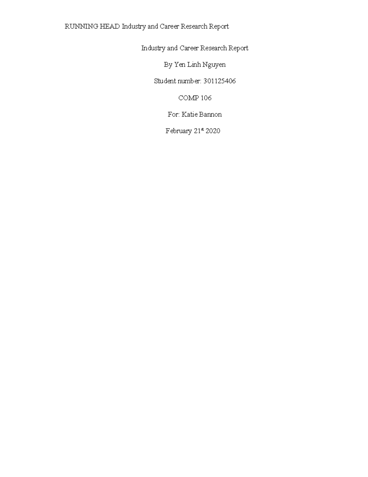 Yen Linh Nguyen-Research Report - RUNNING HEAD Industry and Career ...