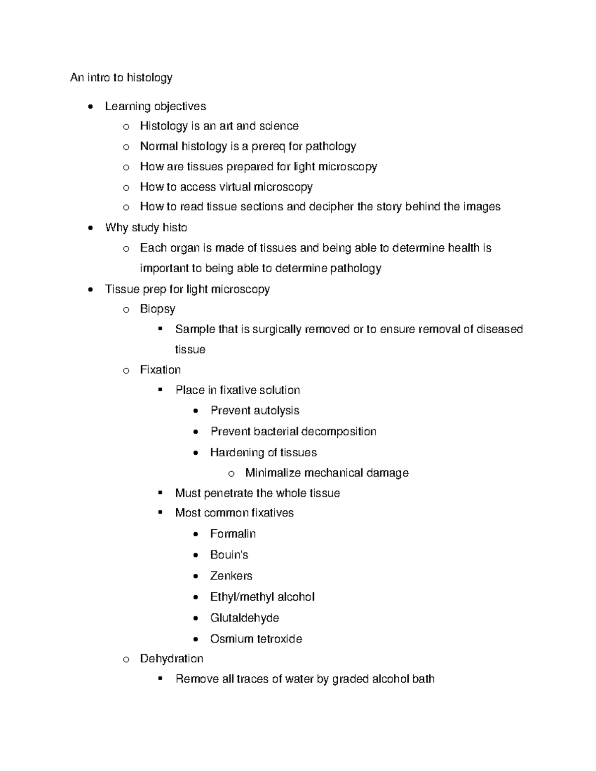 00 Histo Intro - An intro to histology Learning objectives o Histology ...