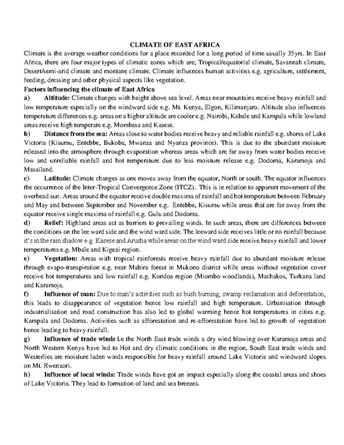 Climate OF EAST Africa PDF - CLIMATE OF EAST AFRICA Climate is the ...