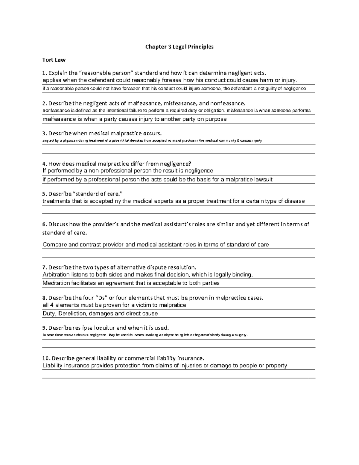 Week 2 Assignment Worksheet - Chapter 3 Legal Principles Tort Law ...