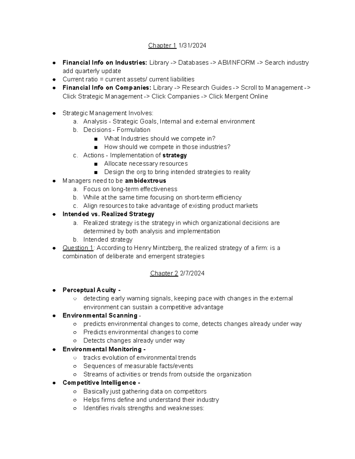 MGMT 449 Notes - Chapter 1 1/31/ Financial Info on Industries: Library ...