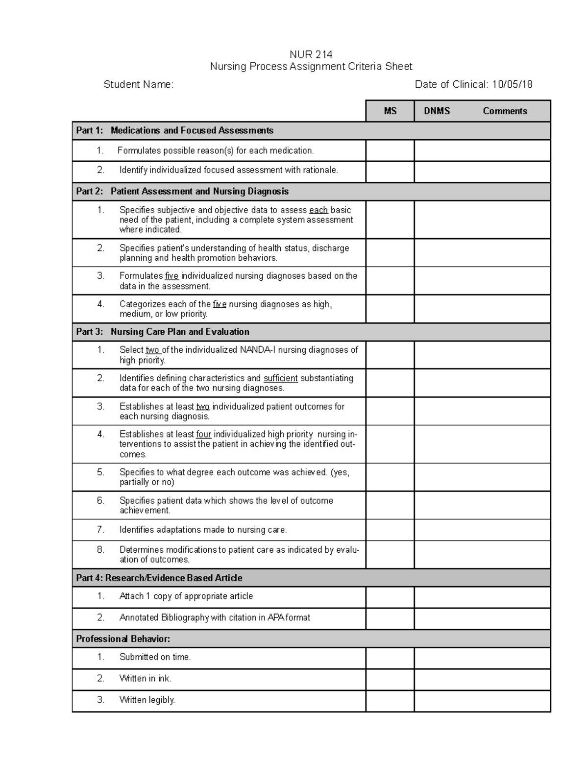 NPA wrd - Nursing Process Paper - NUR 214 Nursing Process Assignment ...