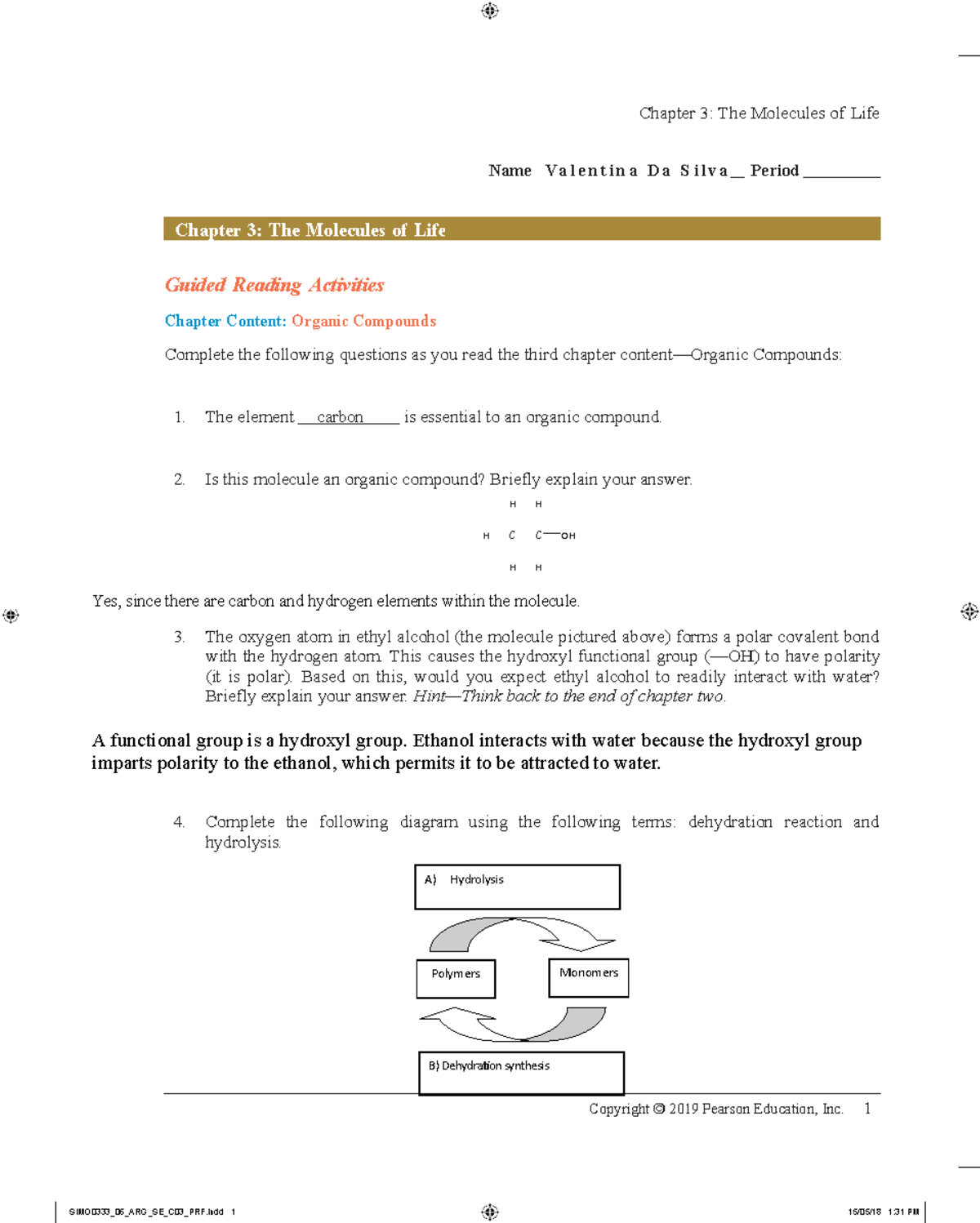 Chapter 3 Guided Reading - Chapter 3: The Molecules of Life Copyright ...
