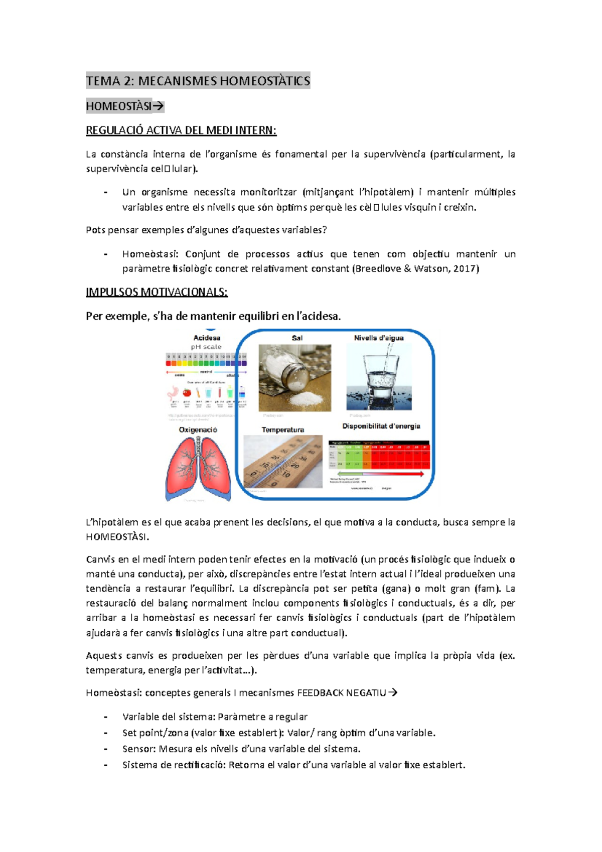 TEMA 2 psicobiologia - fbgfcbgfbn - TEMA 2: MECANISMES HOMEOSTÀTICS HOMEOSTÀSI REGULACIÓ ACTIVA ...