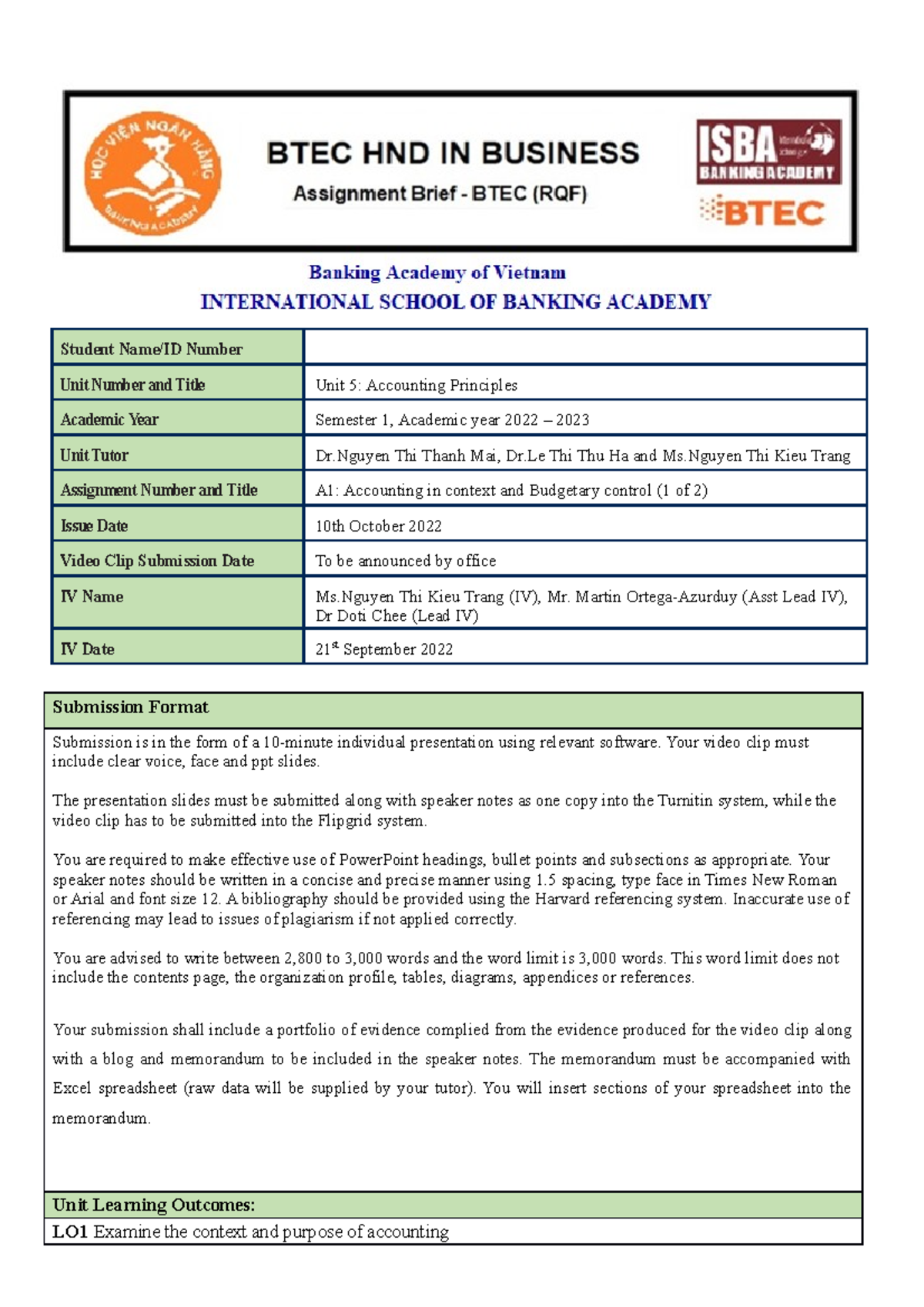 Accounting Principles - A1 (F15) - Student Name/ID Number Unit Number and Title Unit 5 ...