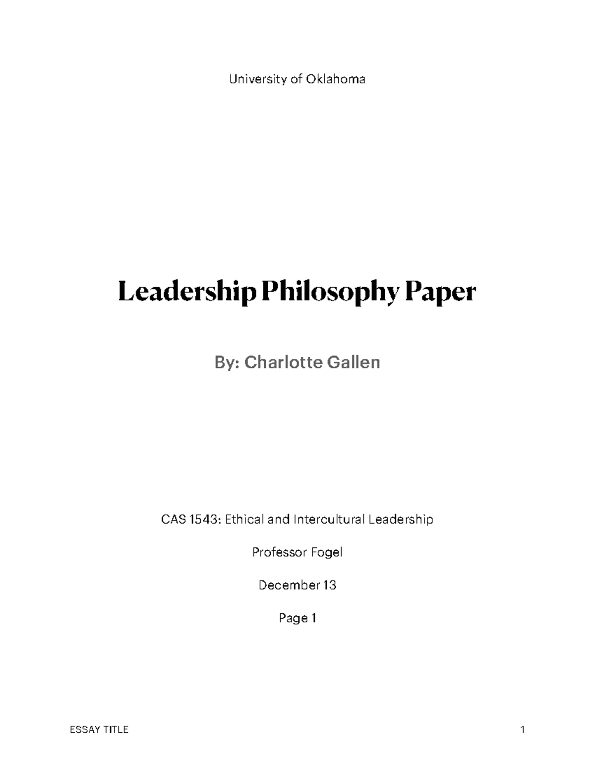 Leadership philosophy essay - University of Oklahoma Leadership ...