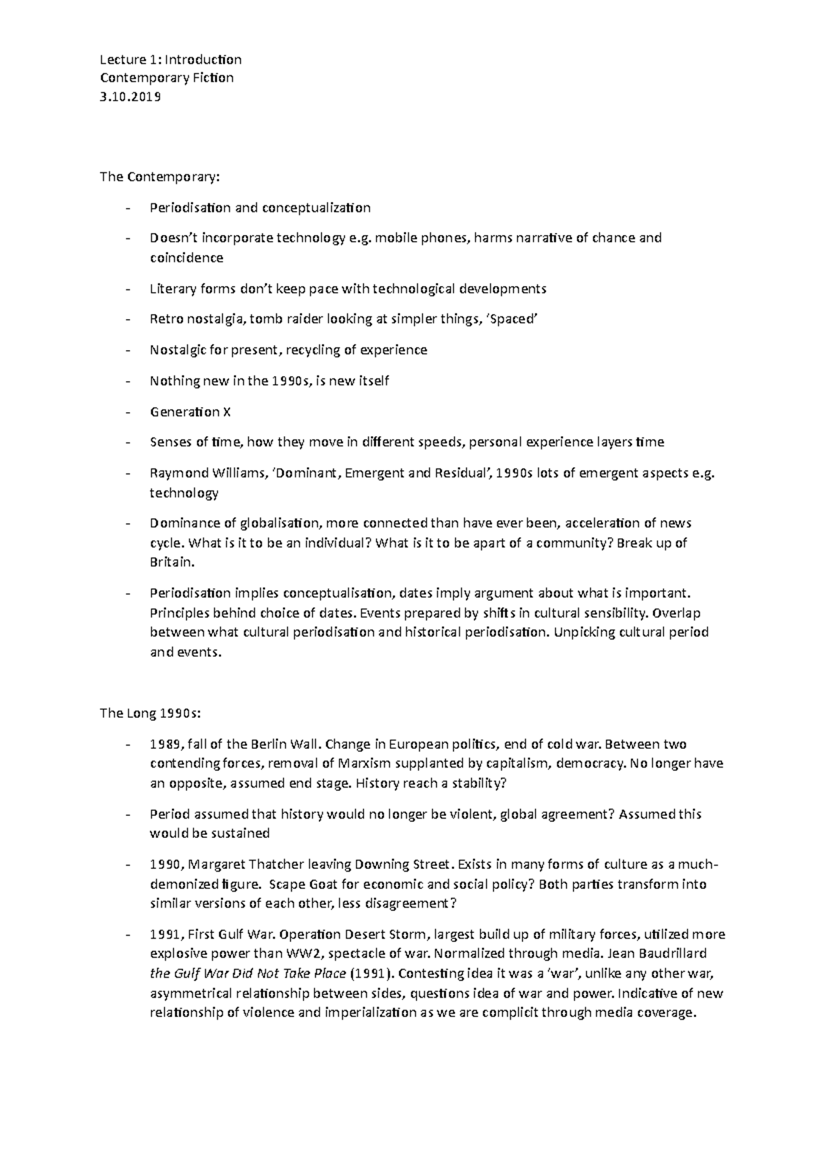 Lecture One - Intro - Lecture 1: Introducion Contemporary Ficion 3. The ...