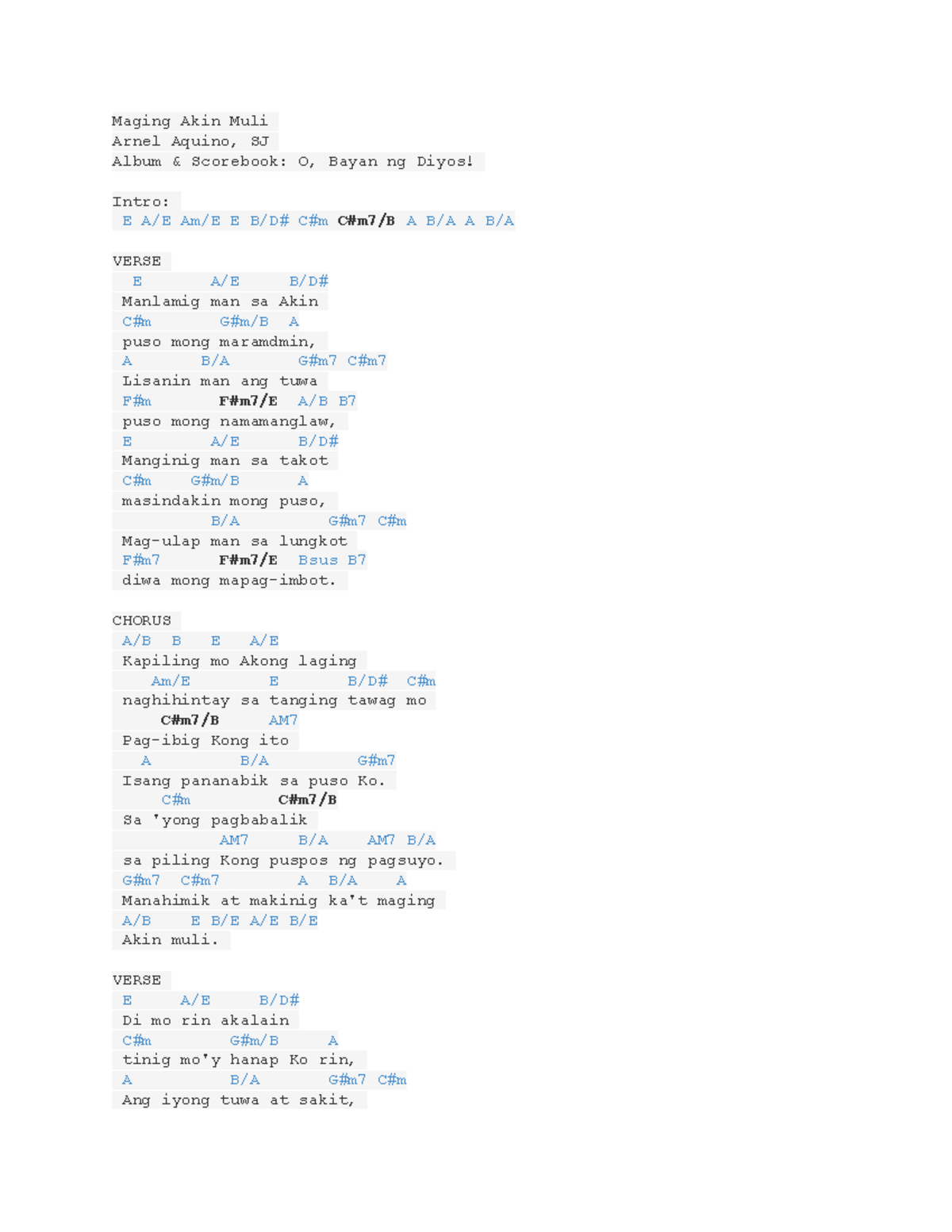 345019309 Maging Akin Muli - Maging Akin Muli Arnel Aquino, SJ Album & Scorebook: O, Bayan ng ...