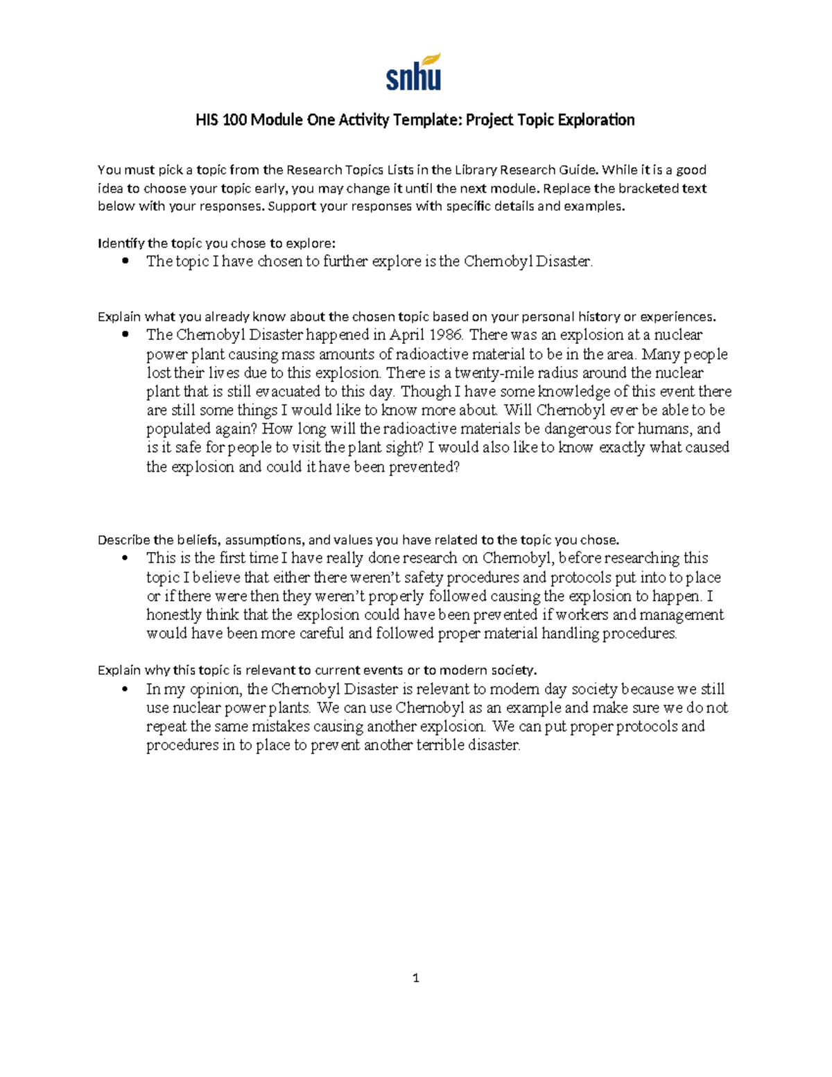 History 100 Module 1 - HIS 100 Module One Activity Template: Project ...