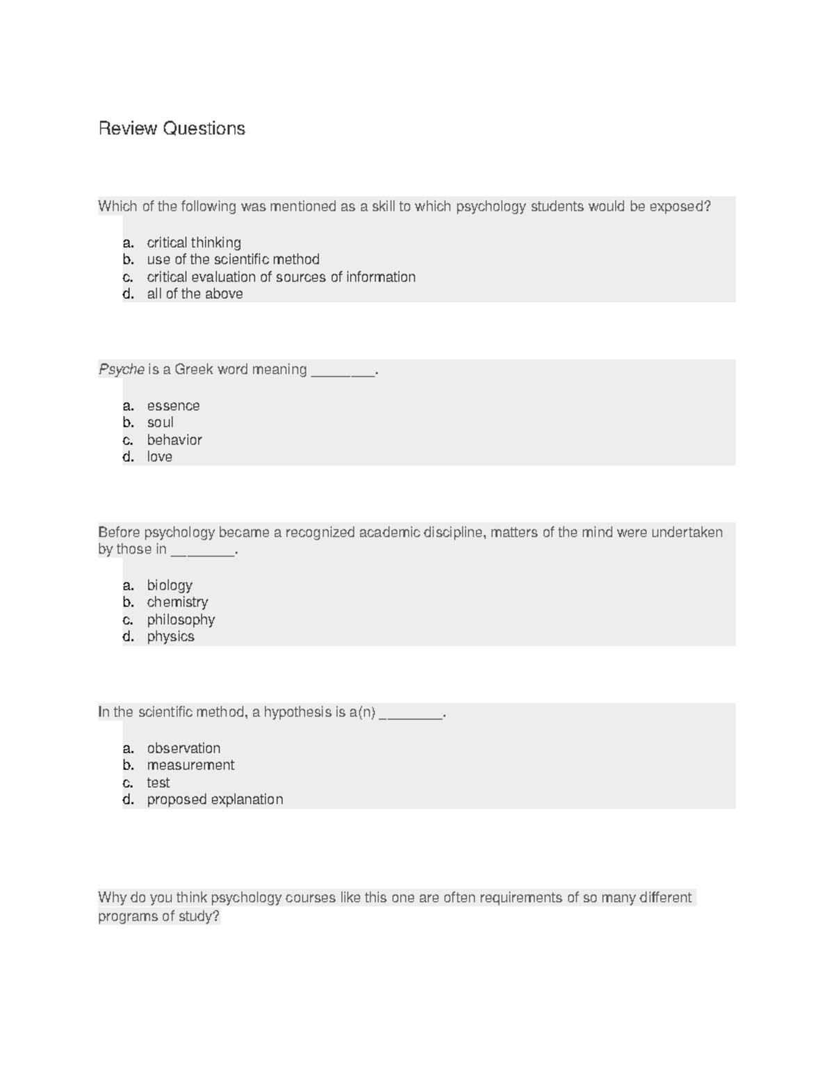 Review Questions for something - Review Questions Which of the ...