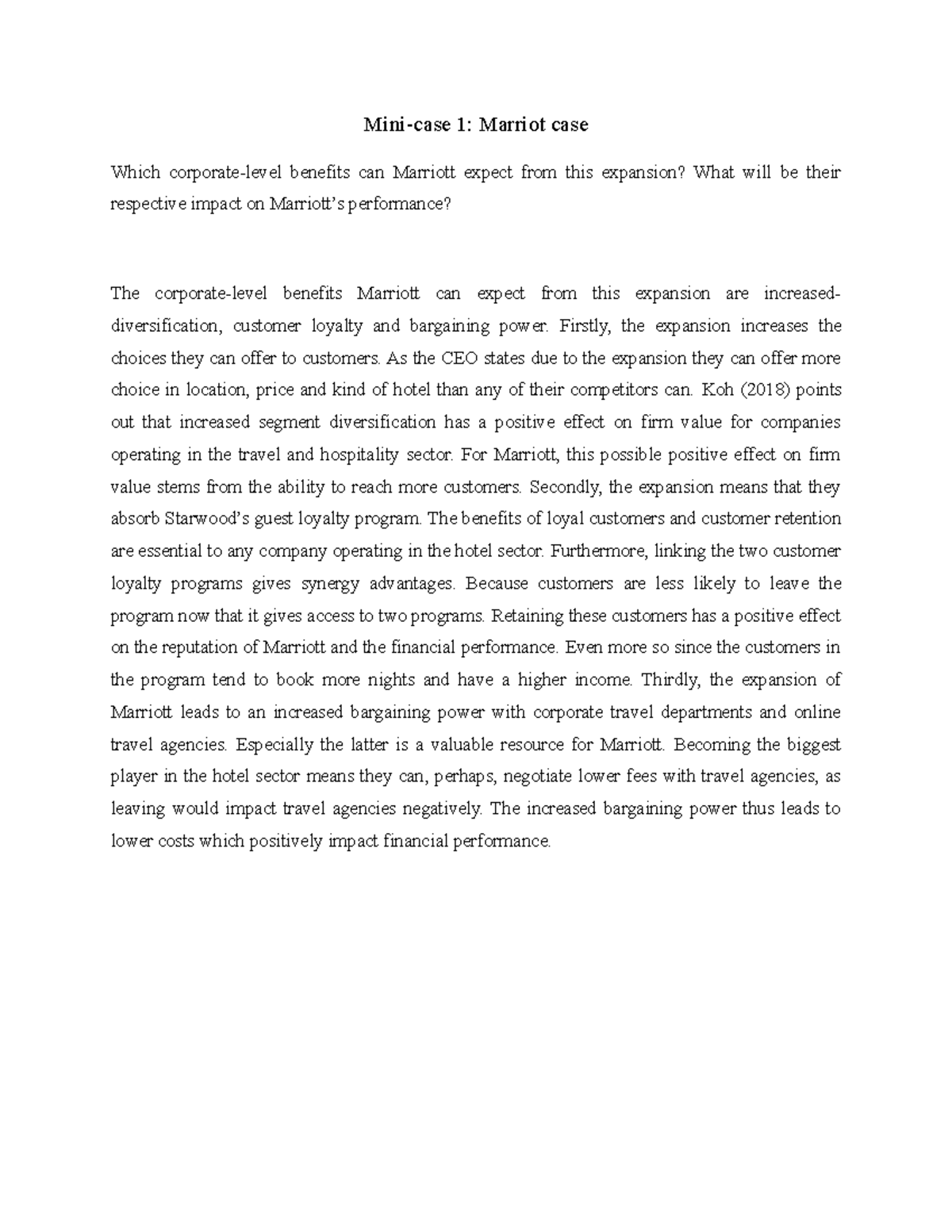 Mini-case 1 Marriott - Answers for the first case; Mariott - Mini-case ...