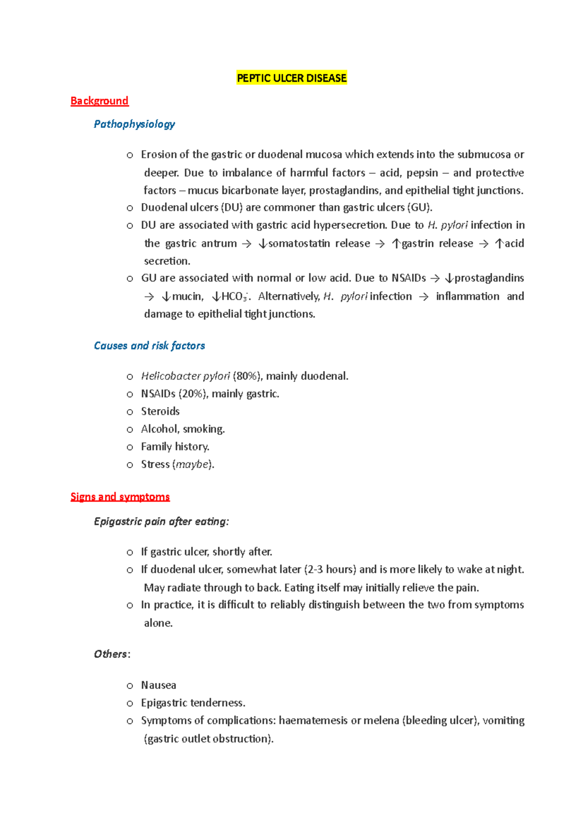 Peptic ulcer disease - Lecture notes 1 - PEPTIC ULCER DISEASE ...