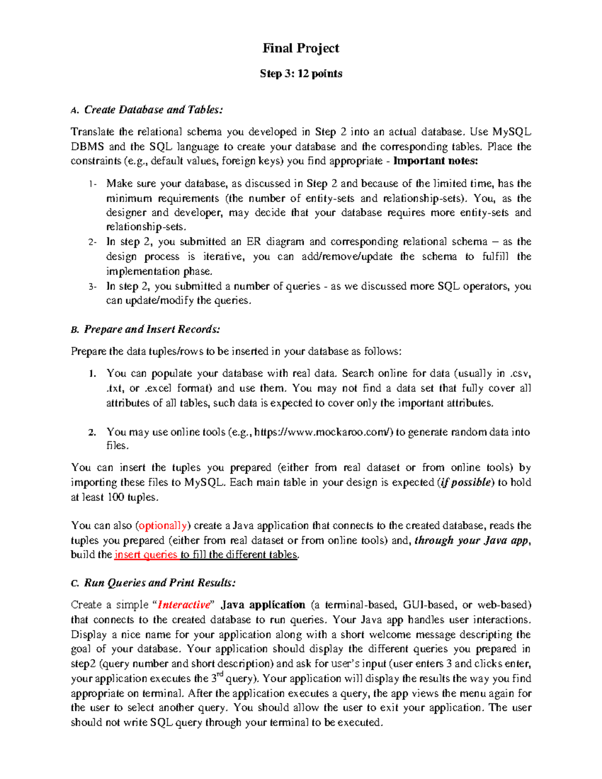 Final Project - Step3 (2) - Final Project Step 3: 12 points A. Create ...