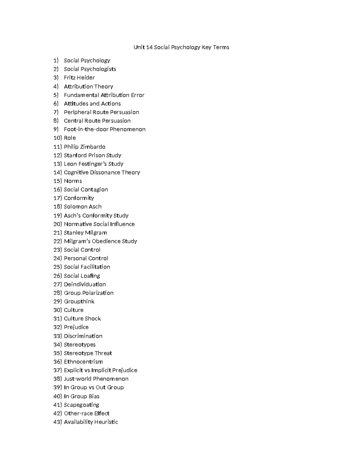 Unit 14 Social Psych Key Terms - Unit 14 Social Psychology Key Terms ...