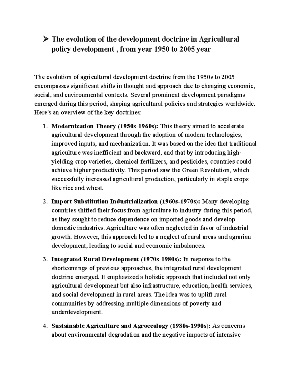The evolution of the development doctrine in Agricultural policy ...