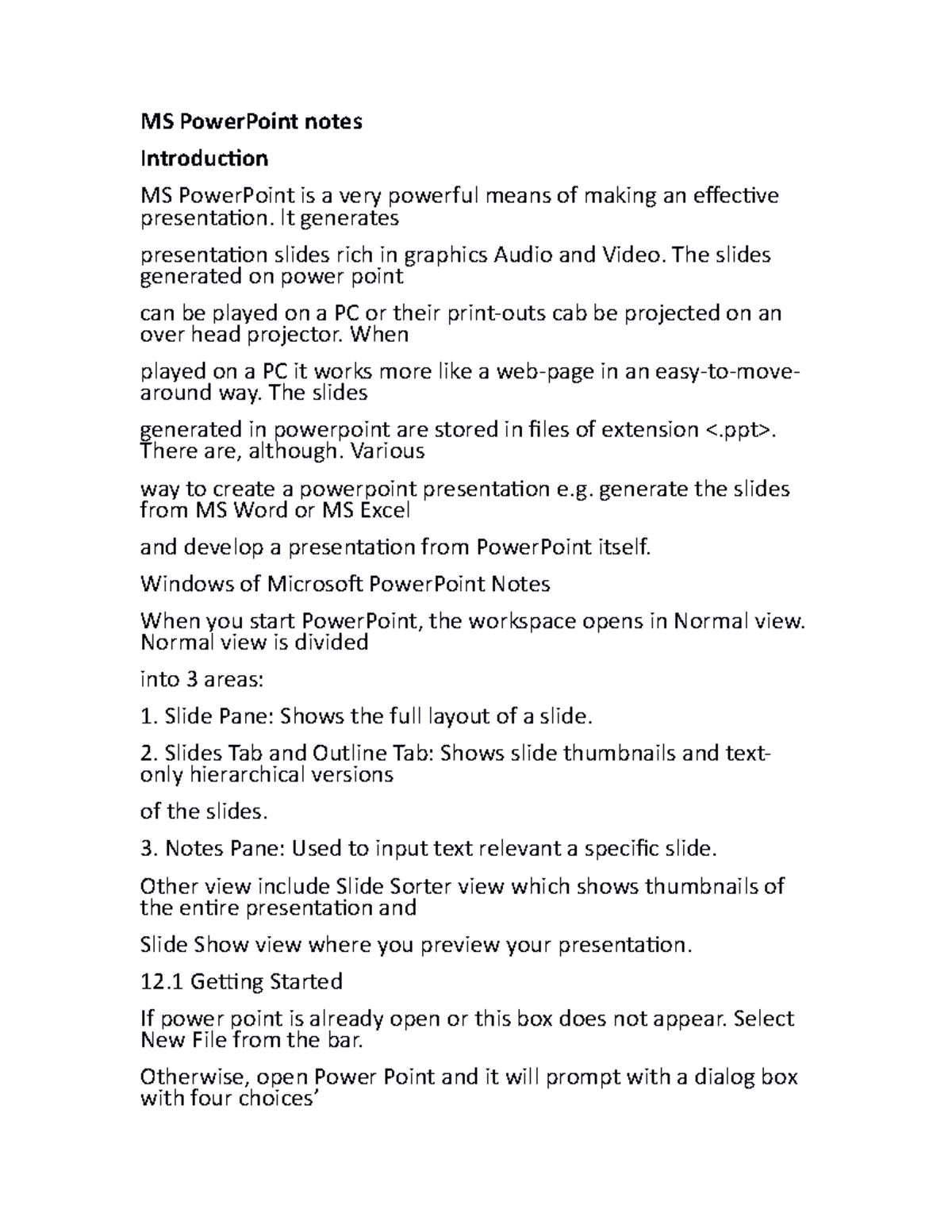 MS Power Point notes - MS PowerPoint notes Introduction MS PowerPoint ...