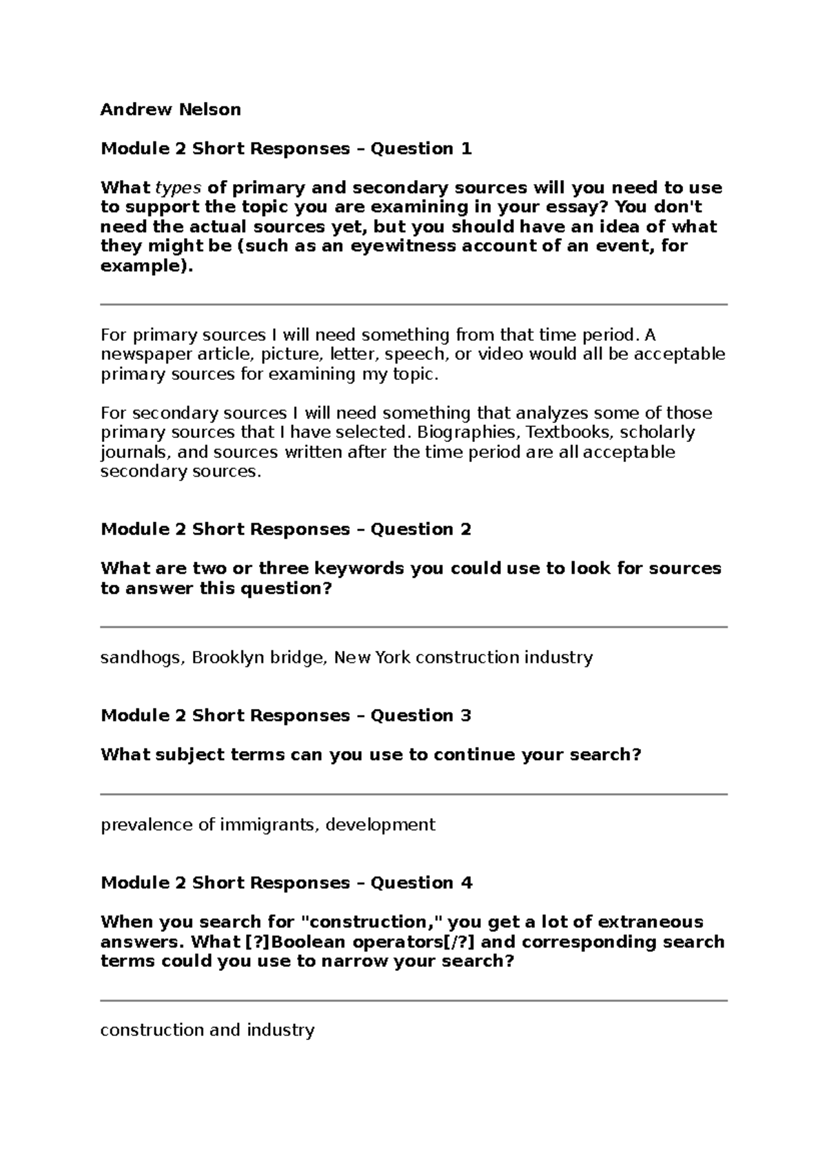 HIS 200 Module 2 Short Response - Andrew Nelson Module 2 Short ...