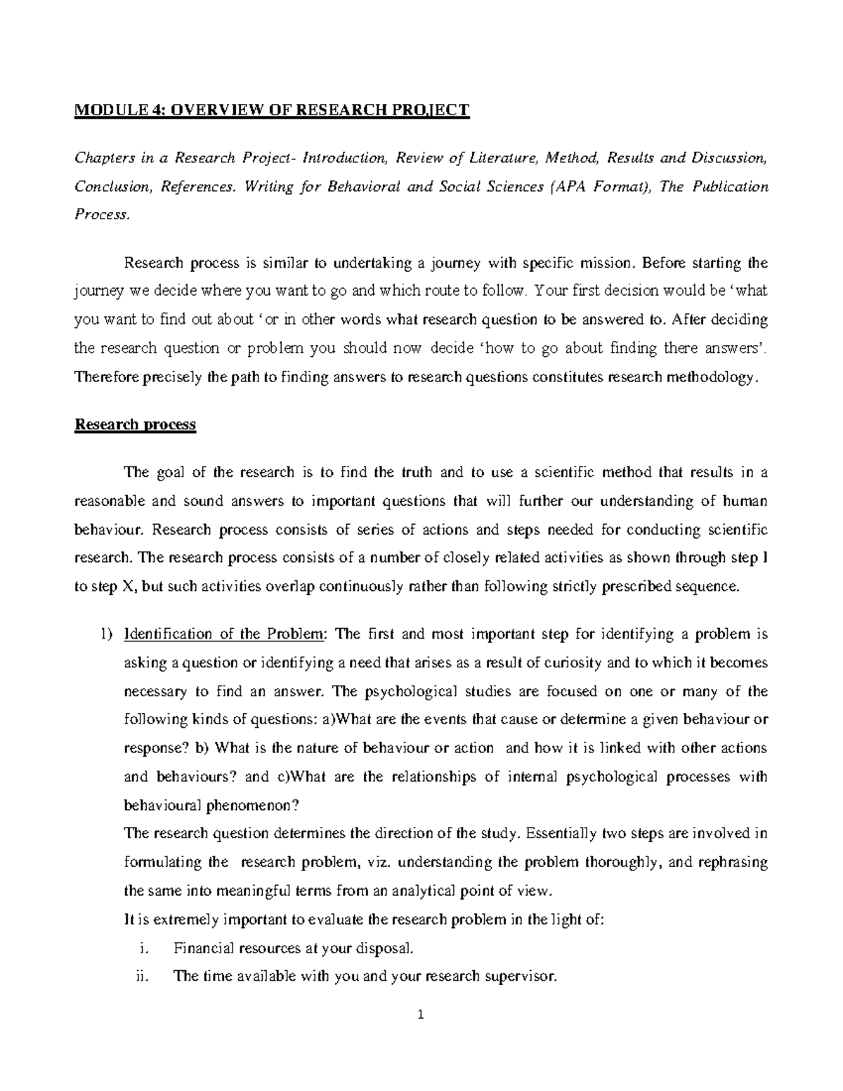 Module 4 - Overview OF Research Project - MODULE 4: OVERVIEW OF ...