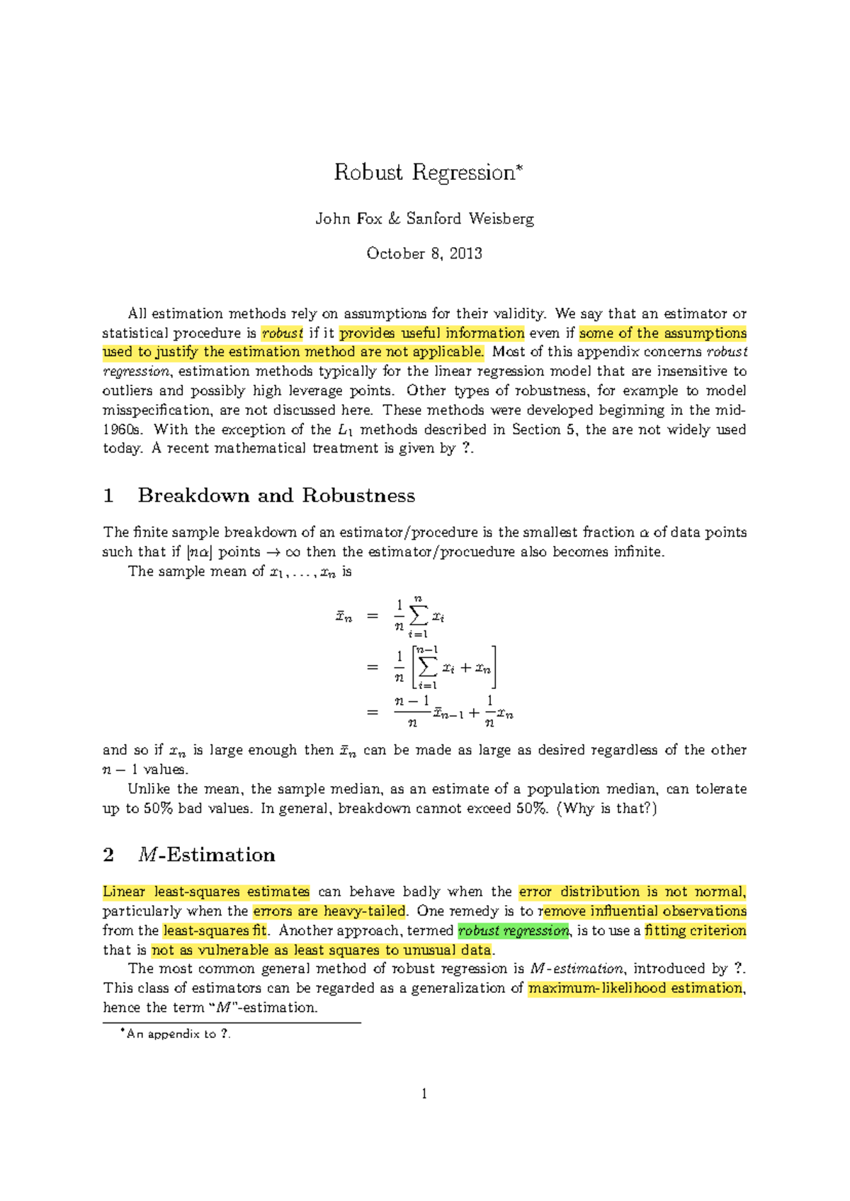 Lesson 9 extra notes - regression - Robust Regression ∗ John Fox ...
