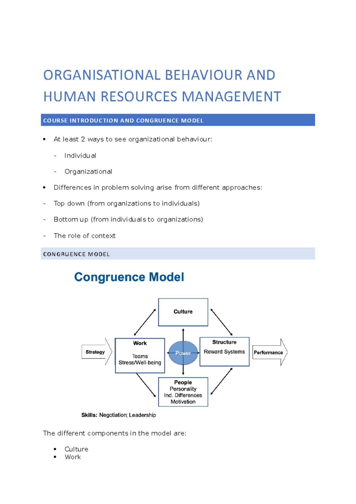 OB and HRM Lecture Notes - ORGANISATIONAL BEHAVIOUR AND HUMAN RESOURCES ...