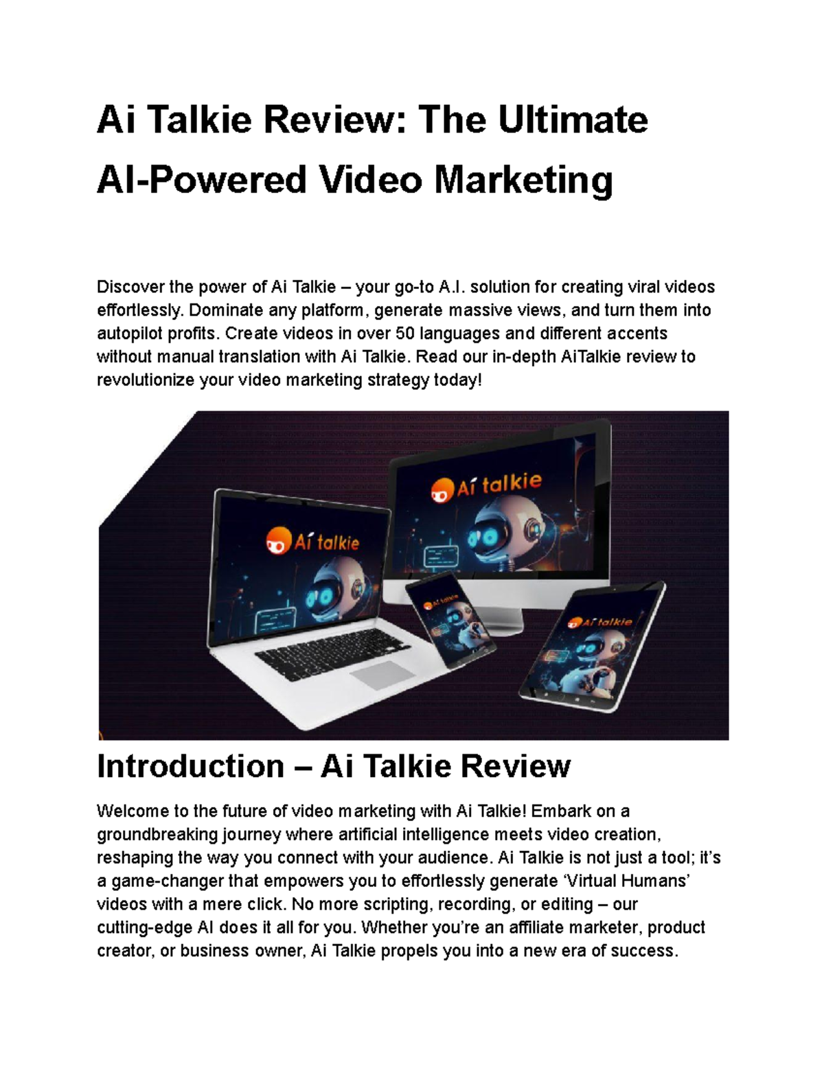 Ai Talkie Review The Ultimate AI-Powered Video Marketing - Ai Talkie ...