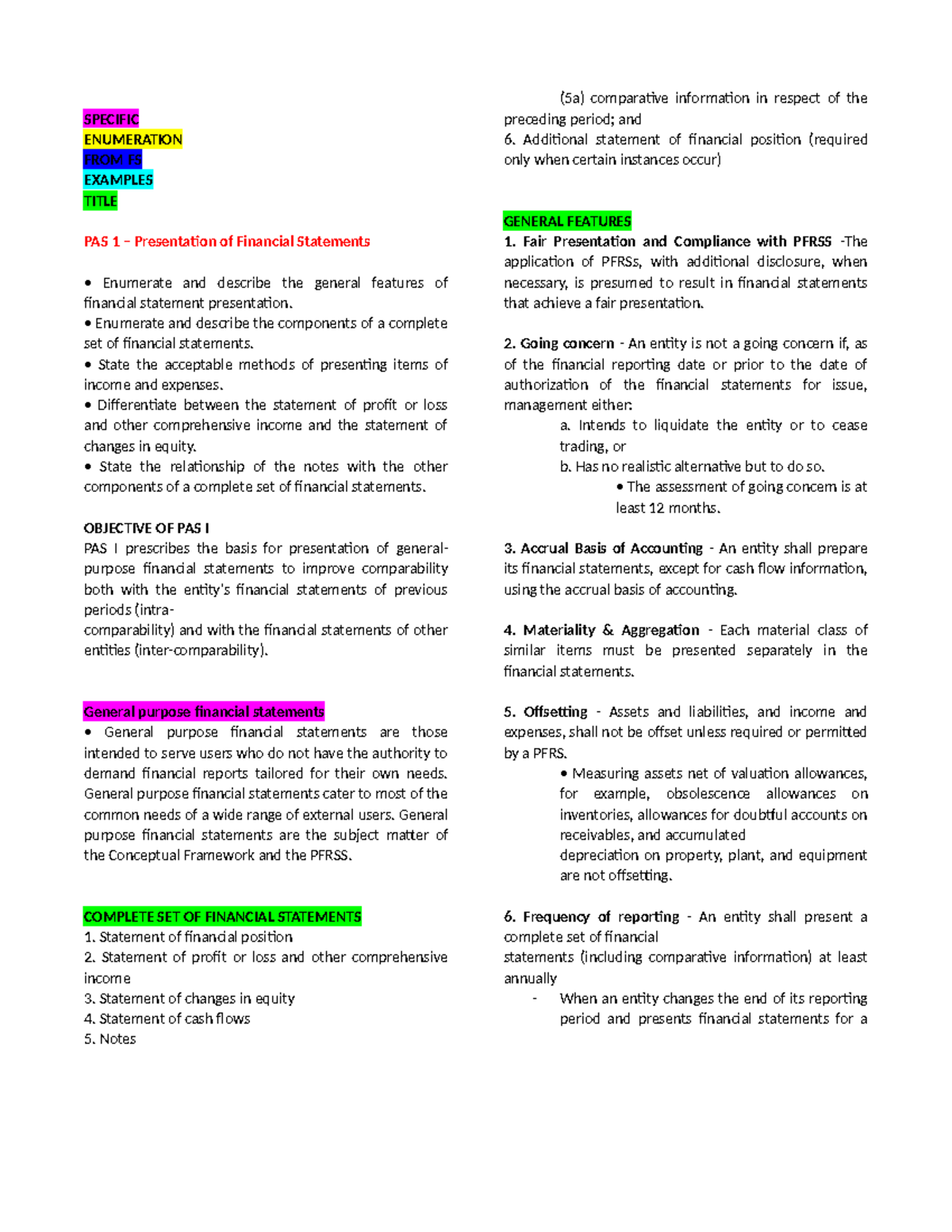 PAS 1,2,7 - PAS 1,2,7 Notes - SPECIFIC ENUMERATION FROM FS EXAMPLES ...