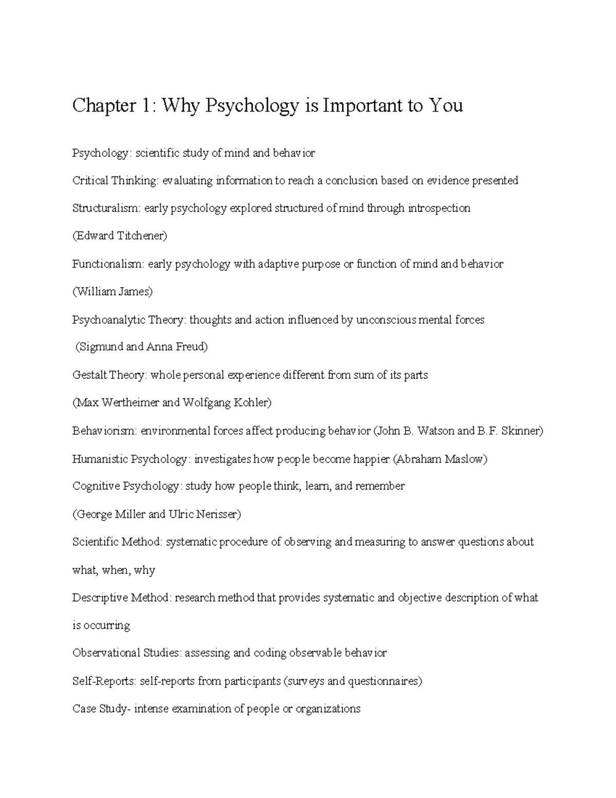 PSY 100 Notes Vocab - Chapter 1: Why Psychology is Important to You ...
