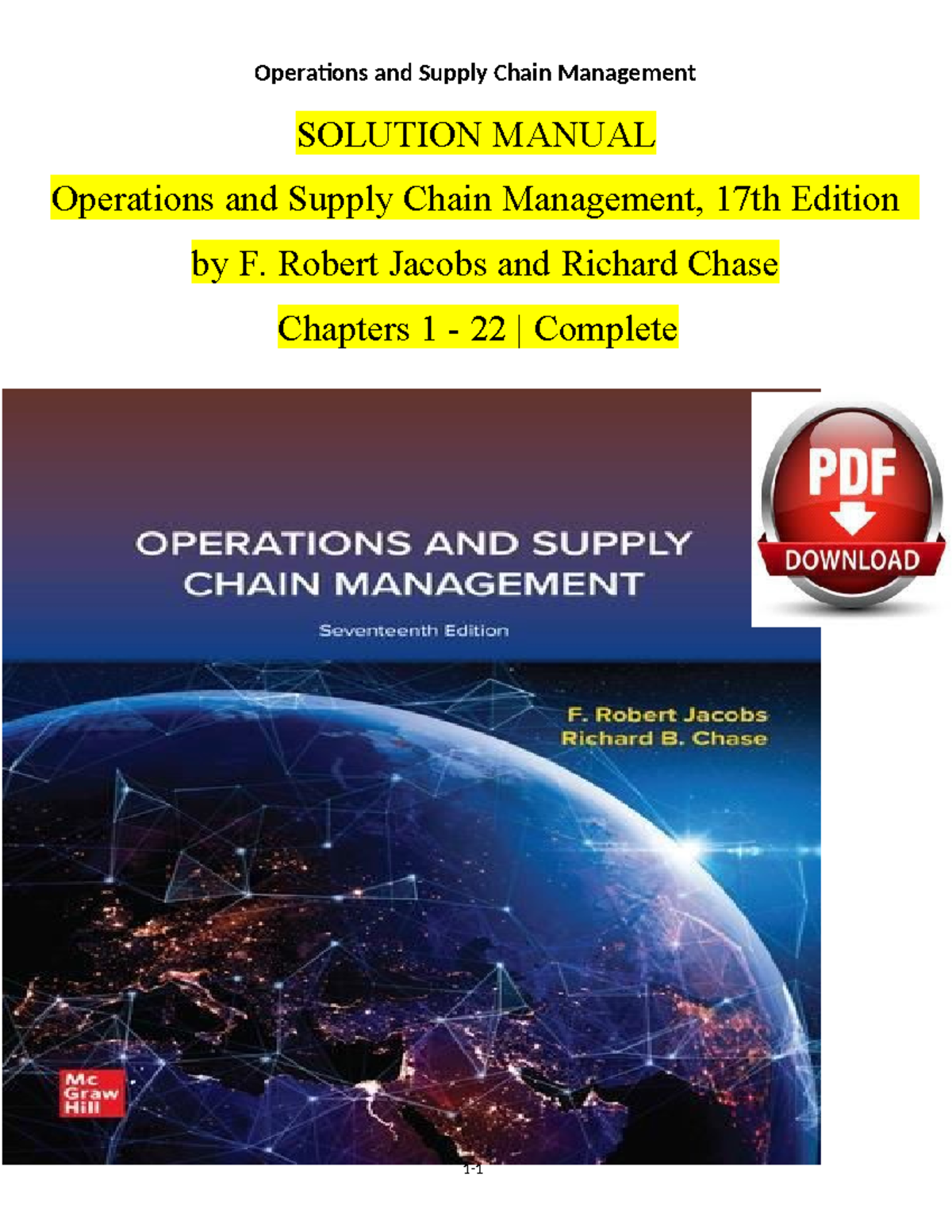 TEST BANK & Solutions Manual For Operations and Supply Chain Management ...