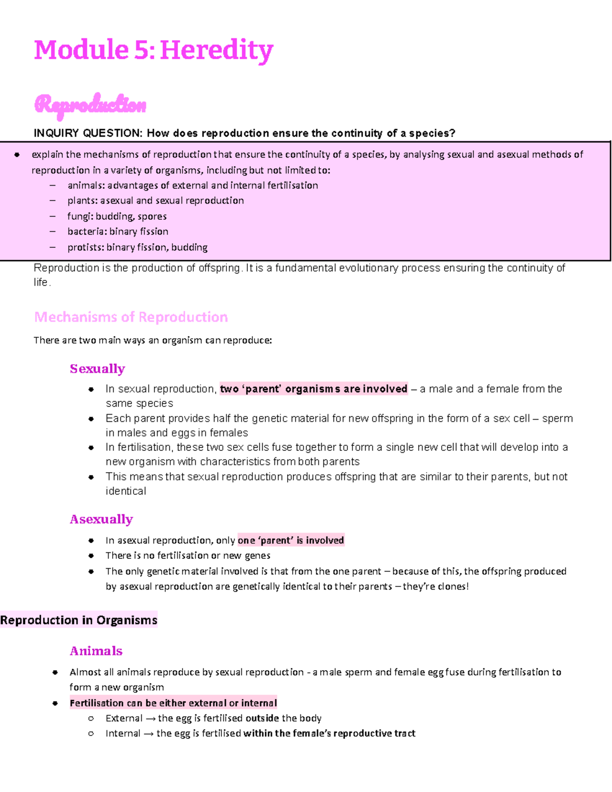 Module 5 notes Heredity - Module 5: Heredity Reproductio INQUIRY ...