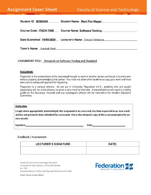 Itech 7409 Assignment 2 - Software Test Documentation A Report on ...