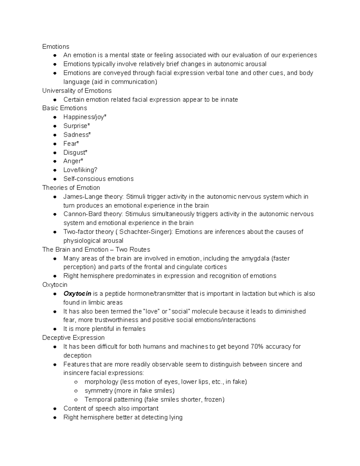 Emotion & Stress - Lecture notes - Emotions An emotion is a mental ...