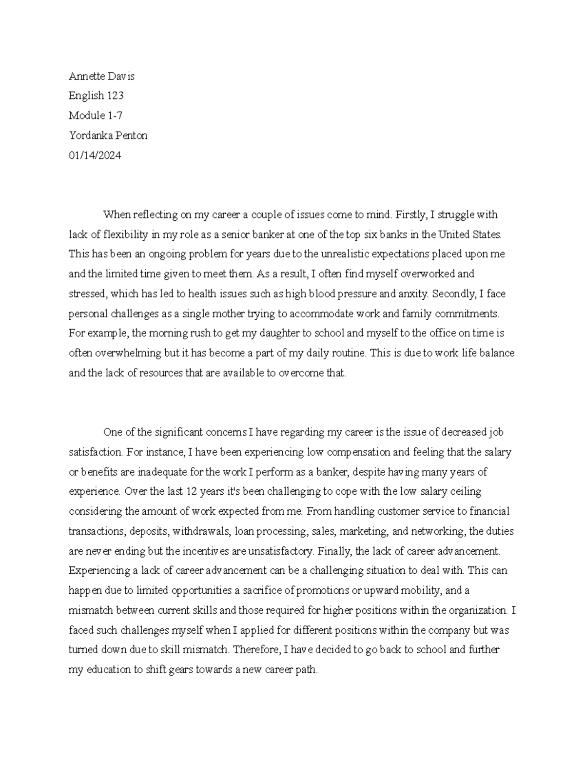 English 123 module 1-7 - Annette Davis English 123 Module 1- Yordanka ...
