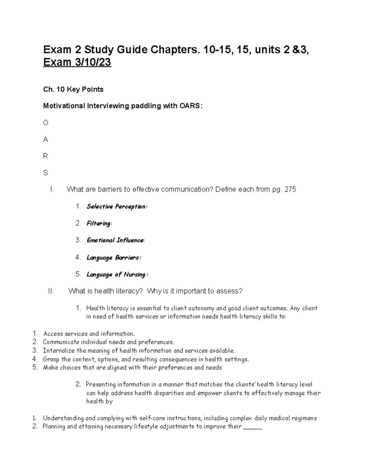 Study Guide Exam 2 Lecture worksheet - Exam 2 Study Guide Chapters. 10 ...