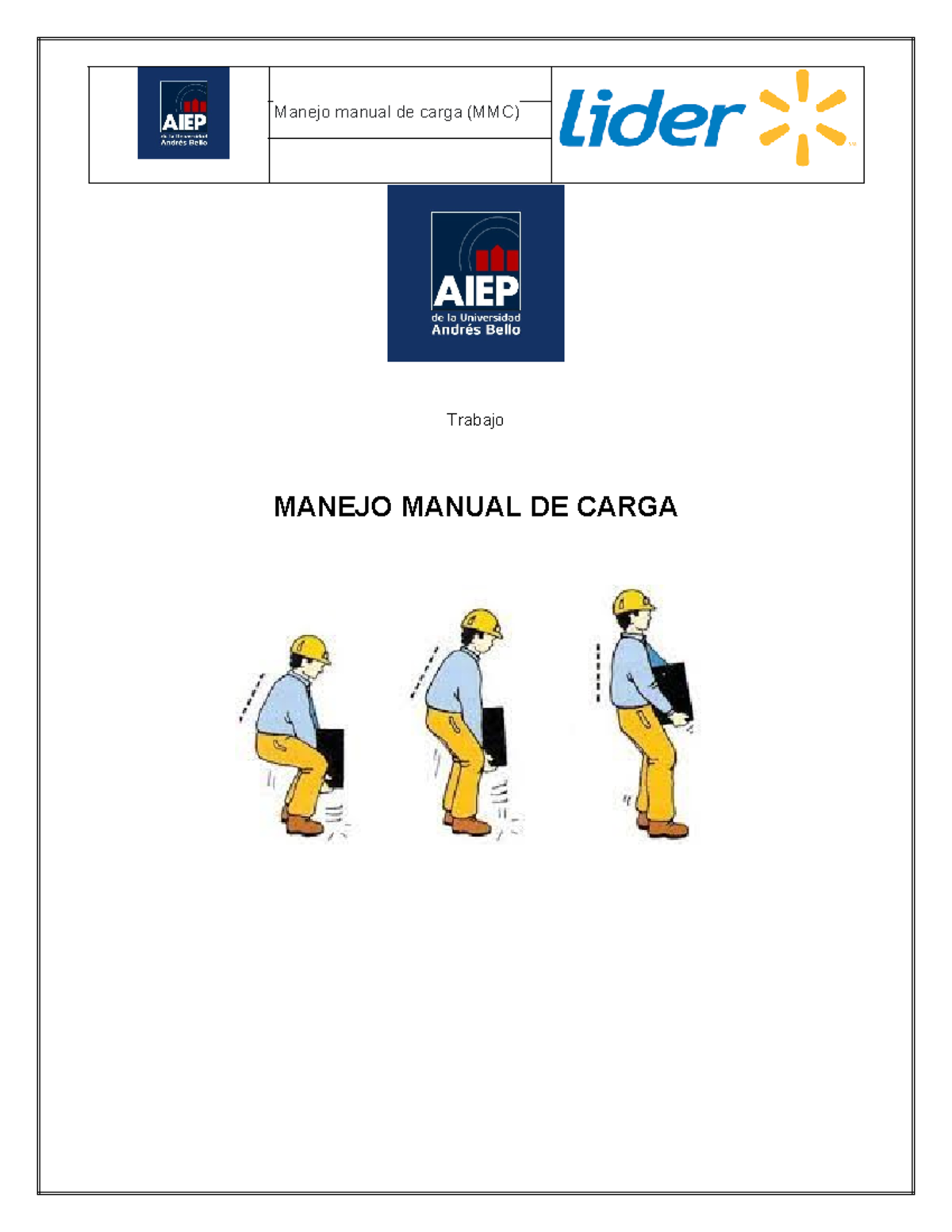 Manejo Manual DE Carga - Trabajo MANEJO MANUAL DE CARGA Manejo manual ...
