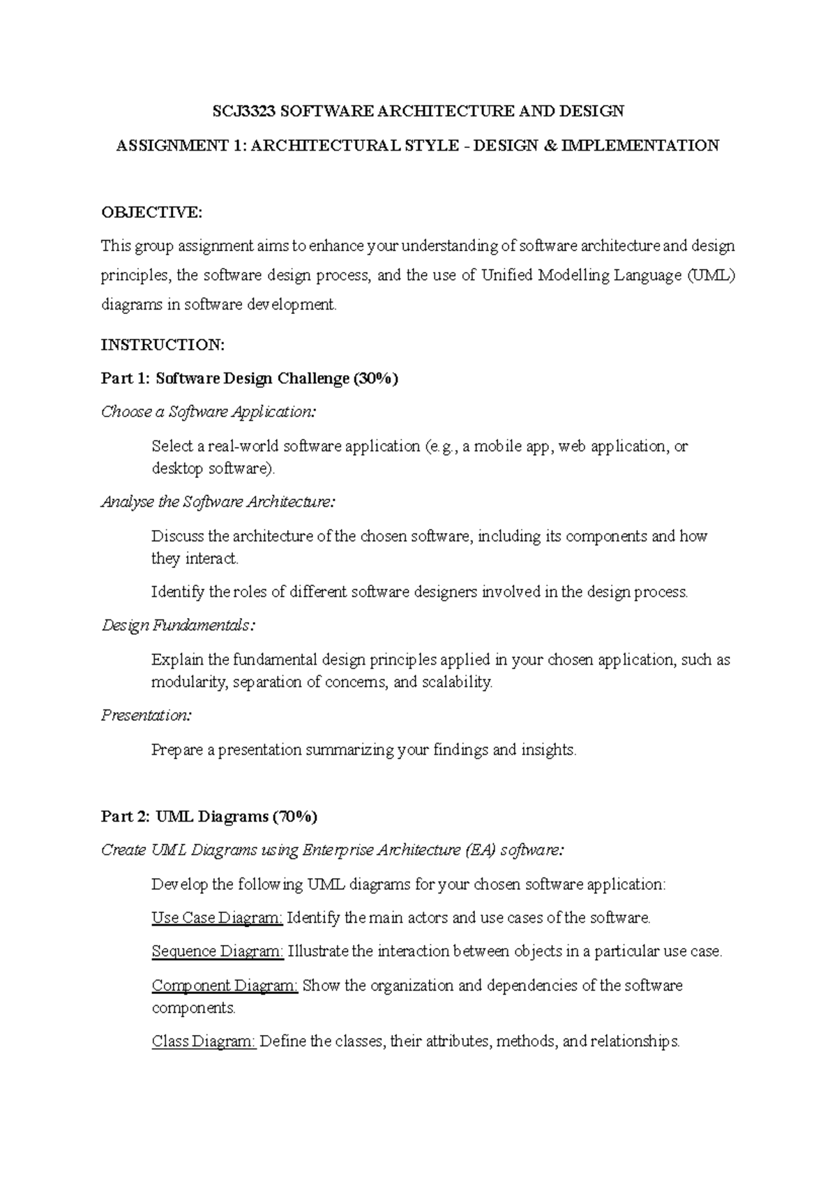 Assignment 1 - best of luck - SCJ3323 SOFTWARE ARCHITECTURE AND DESIGN ASSIGNMENT 1 ...