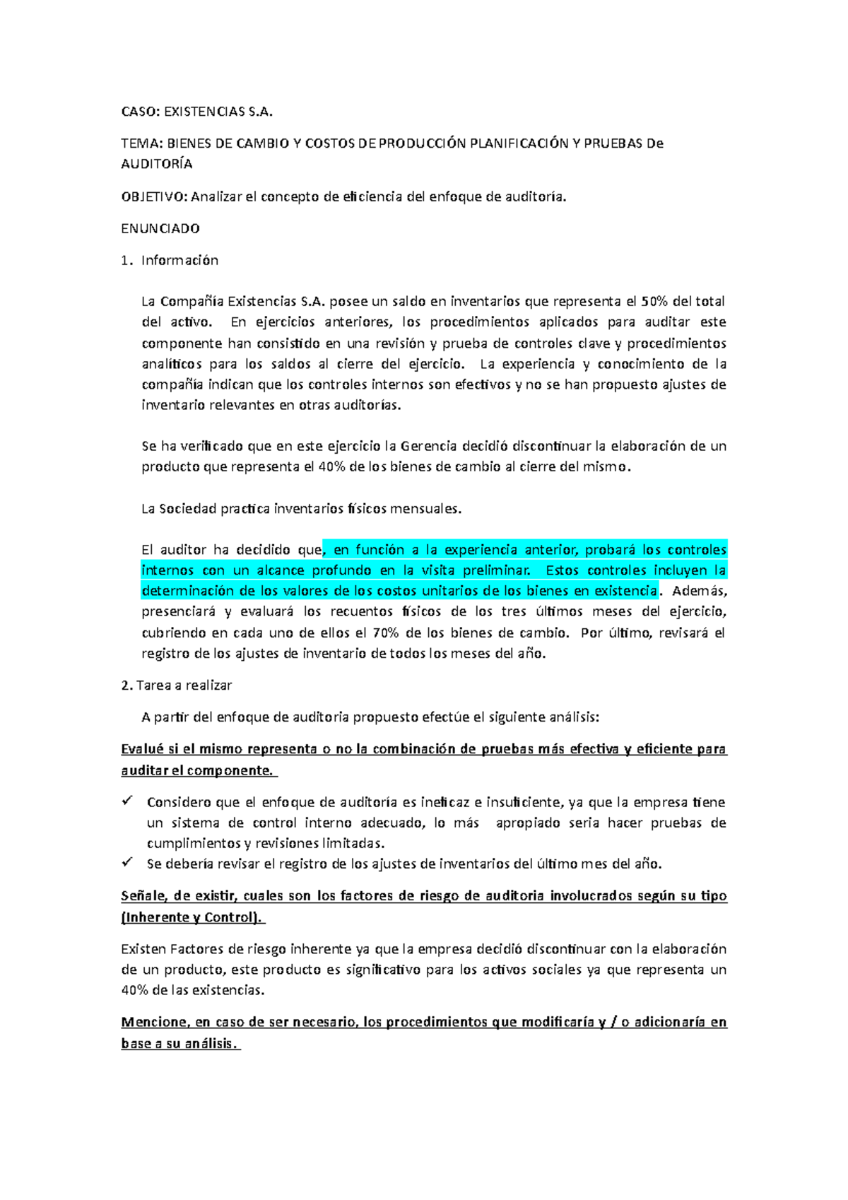 Caso Practico N° 06 Existencias - CASO: EXISTENCIAS S. TEMA: BIENES DE CAMBIO Y COSTOS DE ...