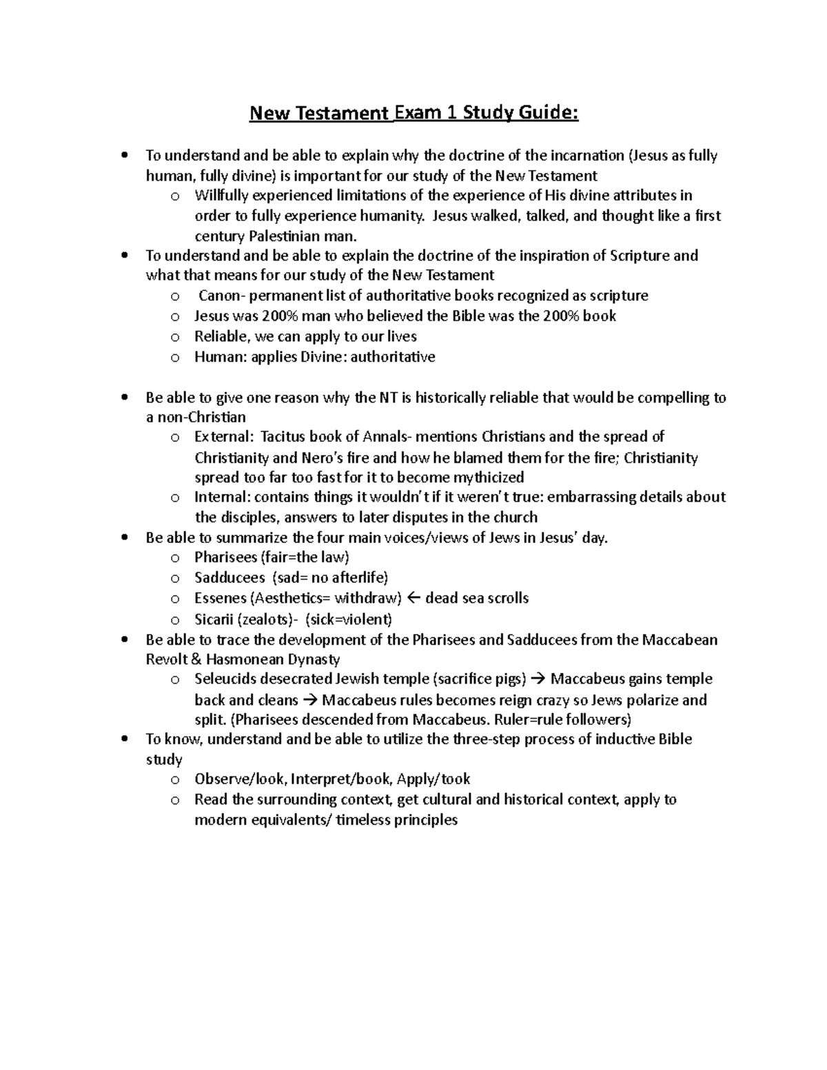 Exam 1 Study Guide - New Testament Exam 1 Study Guide: To understand ...
