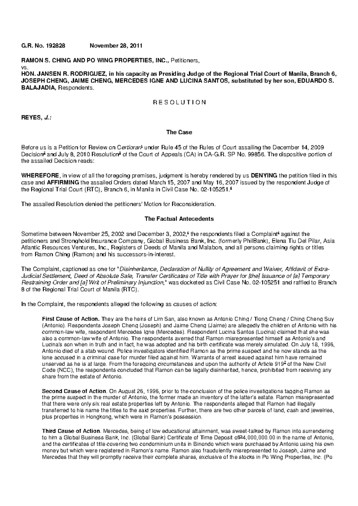 Ching v. Rodriguez - Case Digest for Remedial Law - G. No. 192828 ...