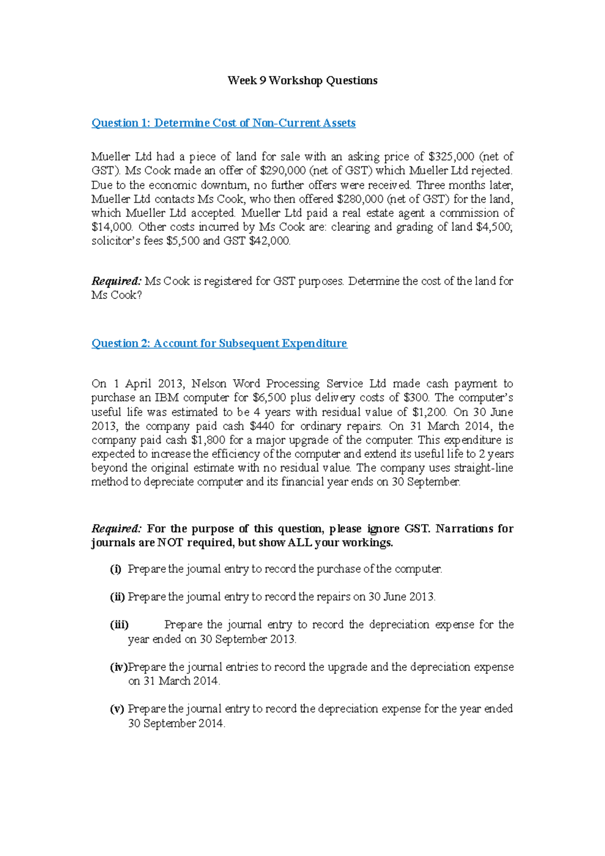 Week 9 Workshop Questions - Week 9 Workshop Questions Question 1 ...