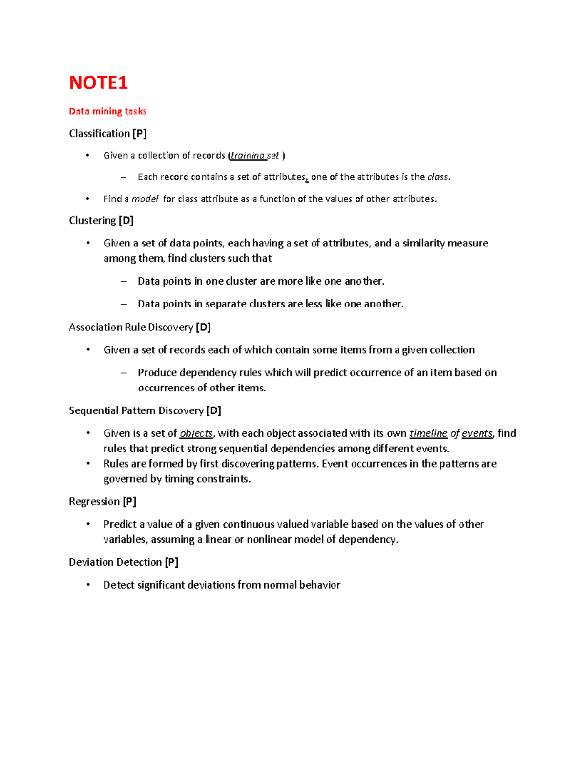 Data Mining note - Some notes from the lectures - NOTE Data mining ...